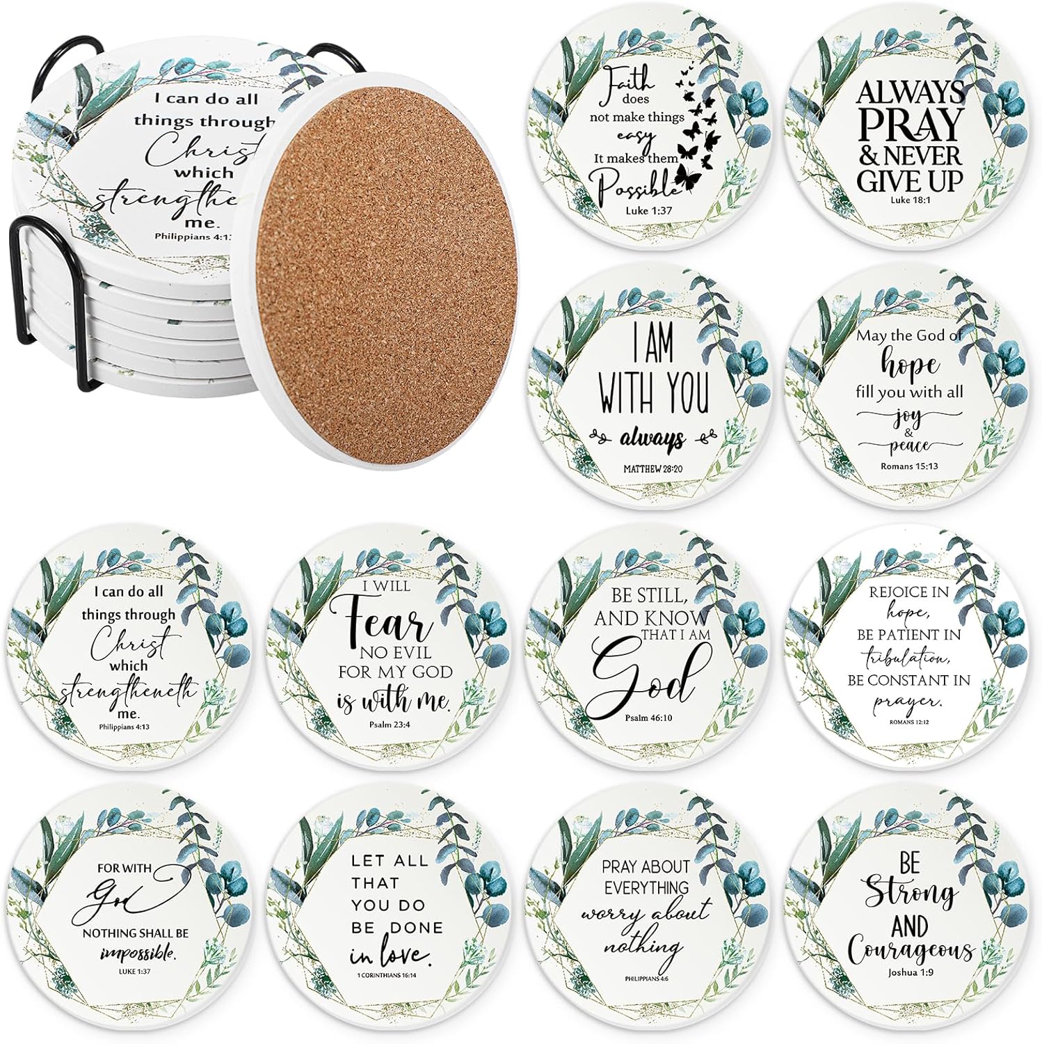 Amazon.com: FillTouch Set of 12 Christian Bible Verse Coasters Bulk ...