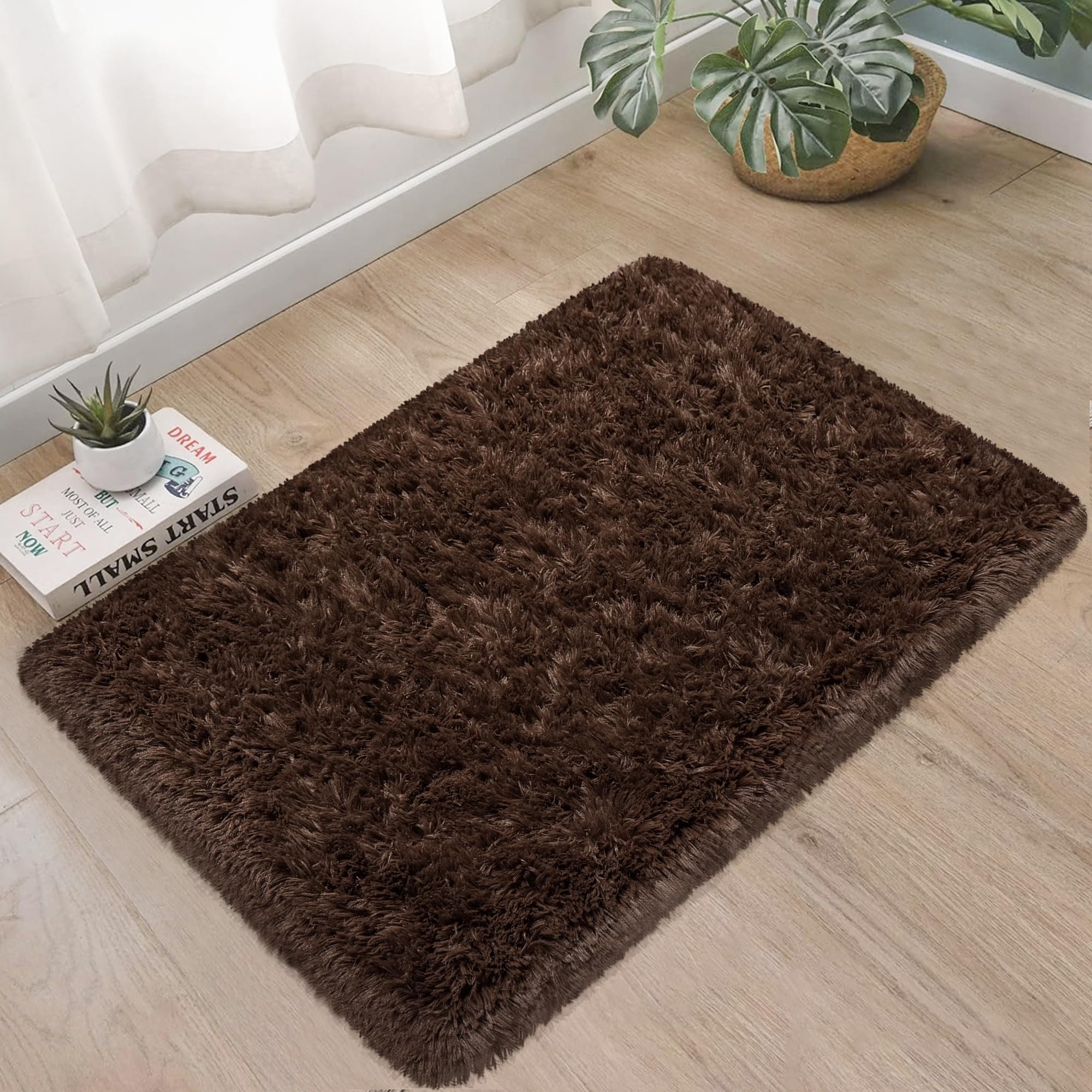 Amazon.com: Small Fluffy Rugs for Bedroom 2x3 Brown Shaggy Area Rug ...