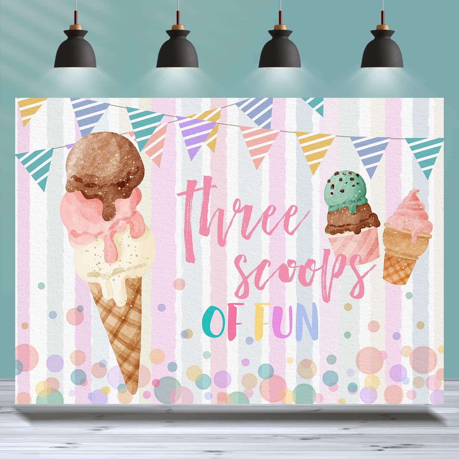 Amazon.com : Rsuuinu Ice Cream Birthday Backdrop Three Scoops of Fun ...
