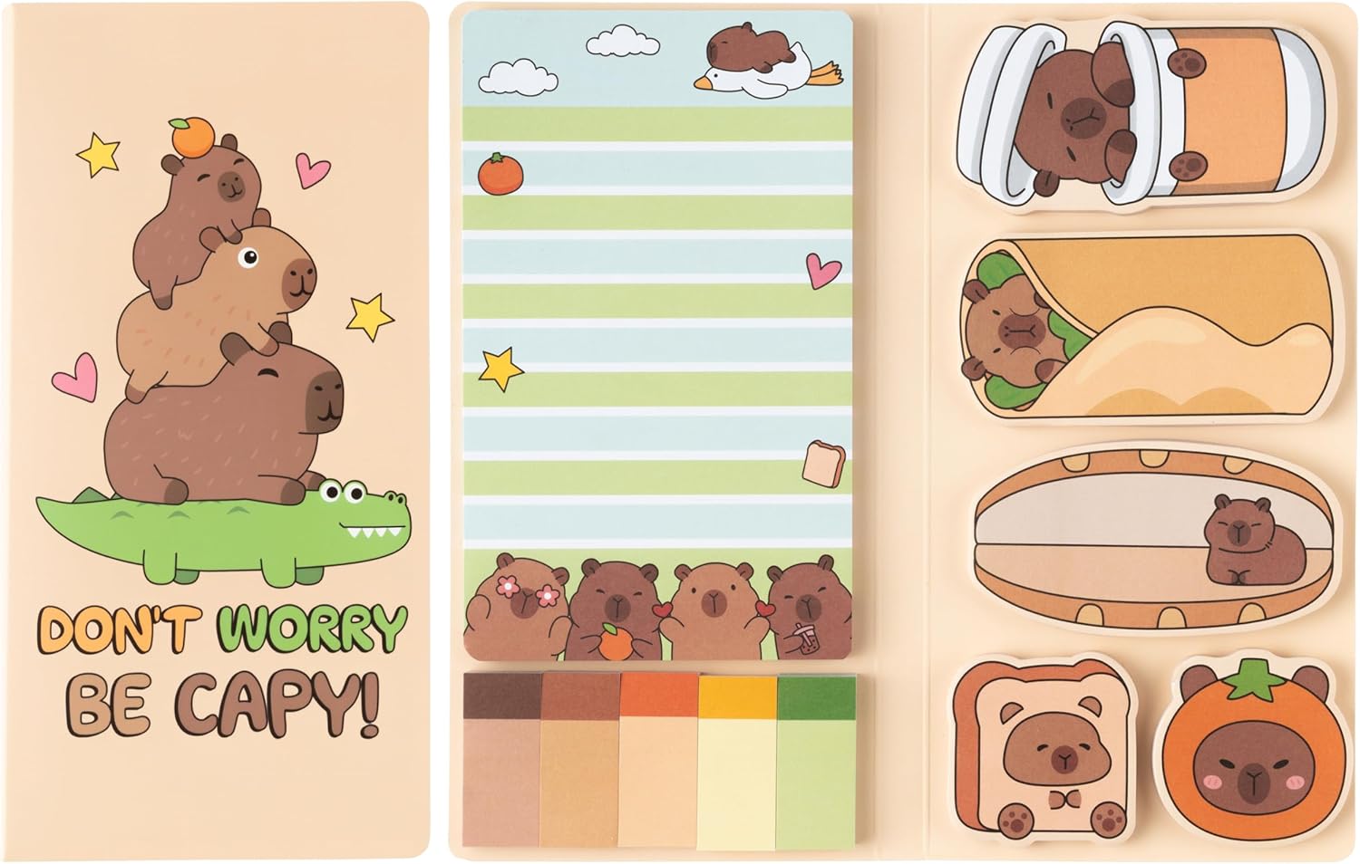 Amazon.com : B1ykin Cute Sticky Notes Set - Don’t Worry Be Capy Capy ...