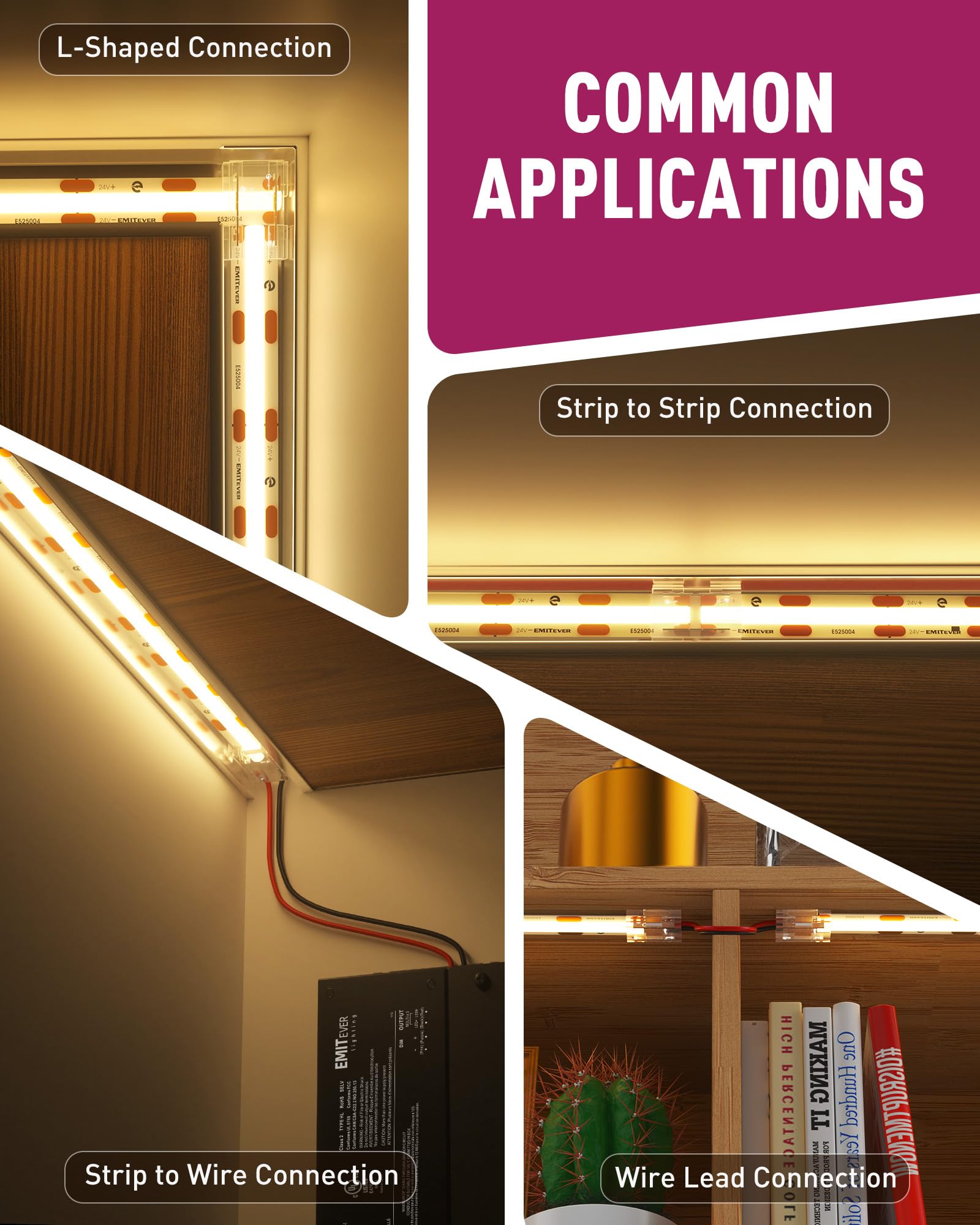 Snapklik.com : 8-in-1 LED Strip Connectors 12pcs, 2 Pin 8mm COB Tape ...