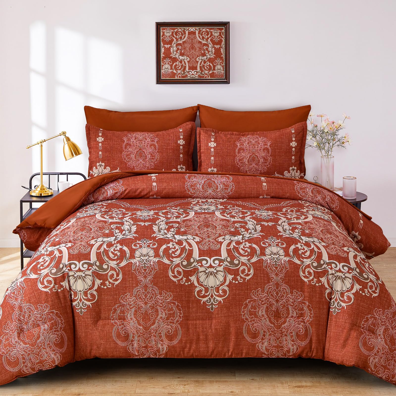 Amazon.com: Mybedsoul 7 Pieces Terracotta Comforter Set King Size ...