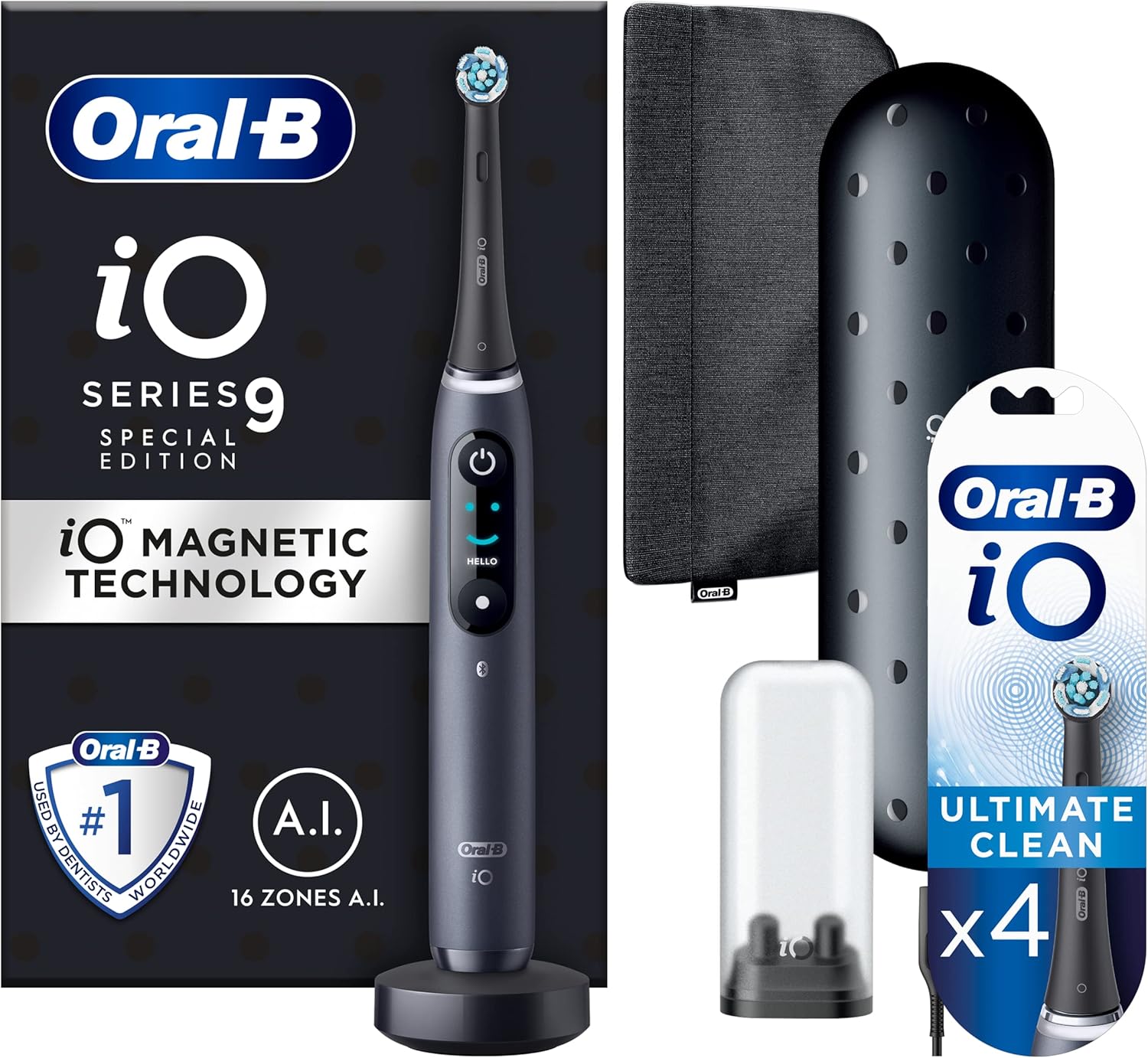 Oral-B iO9 Electric Toothbrush with Black Onyx +Toothbrush Heads, Pack of 4 Counts : Amazon.co ...