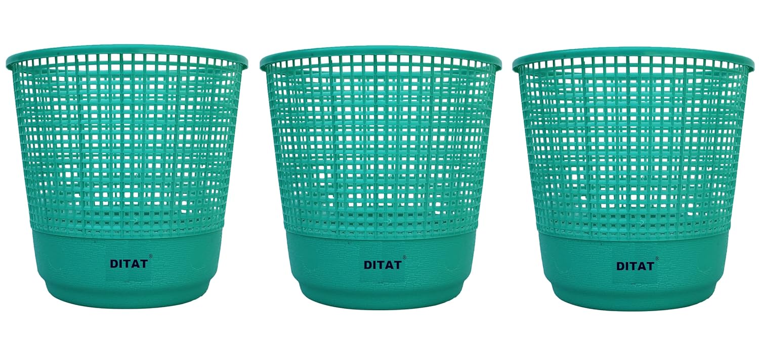 DITAT Plastic Open Mesh Dustbin For Home/Kitchen/Bedroom - Green (Pack ...