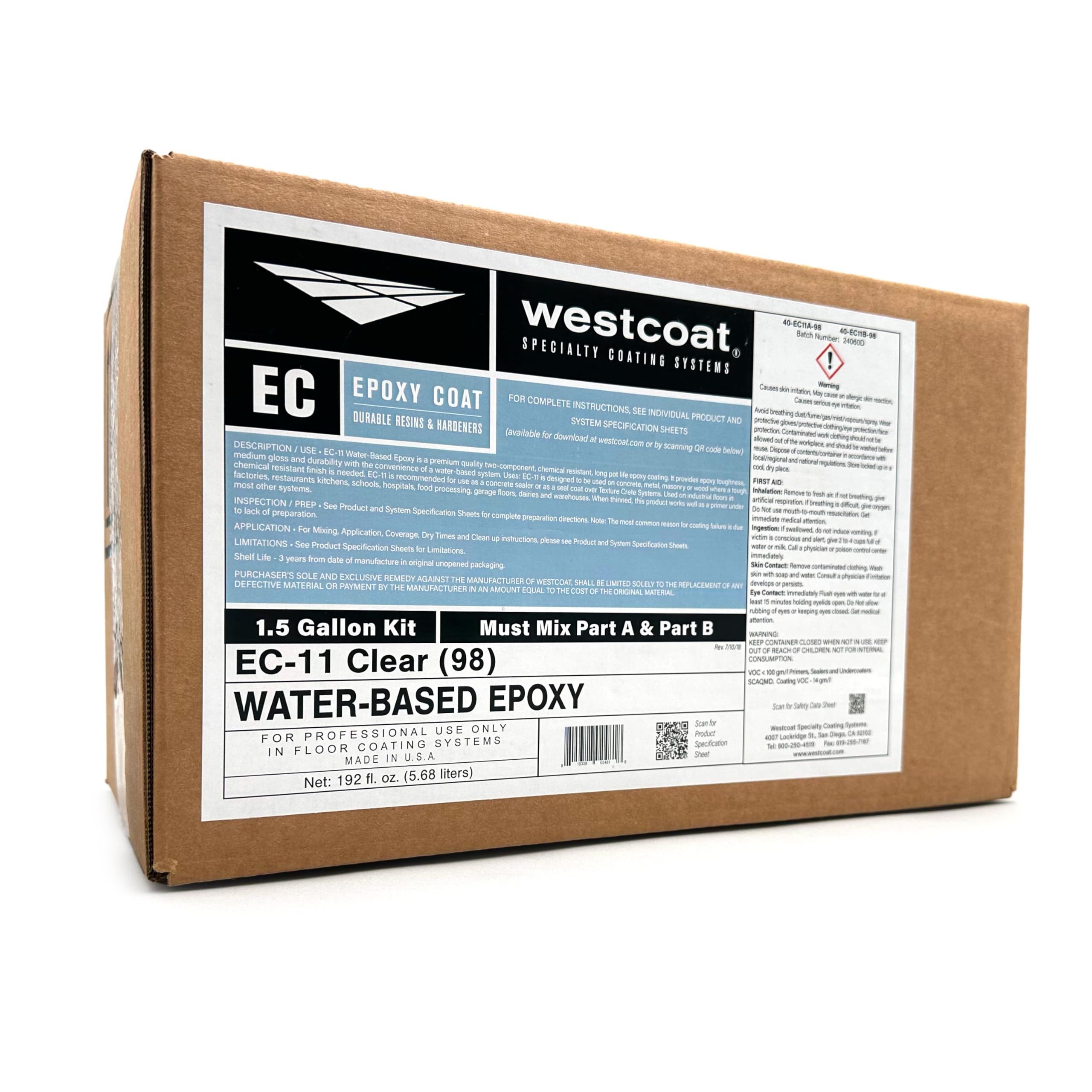 Westcoat EC-11 Water-Based Epoxy | Clear | 1.5 Gallon | Natural-Look ...