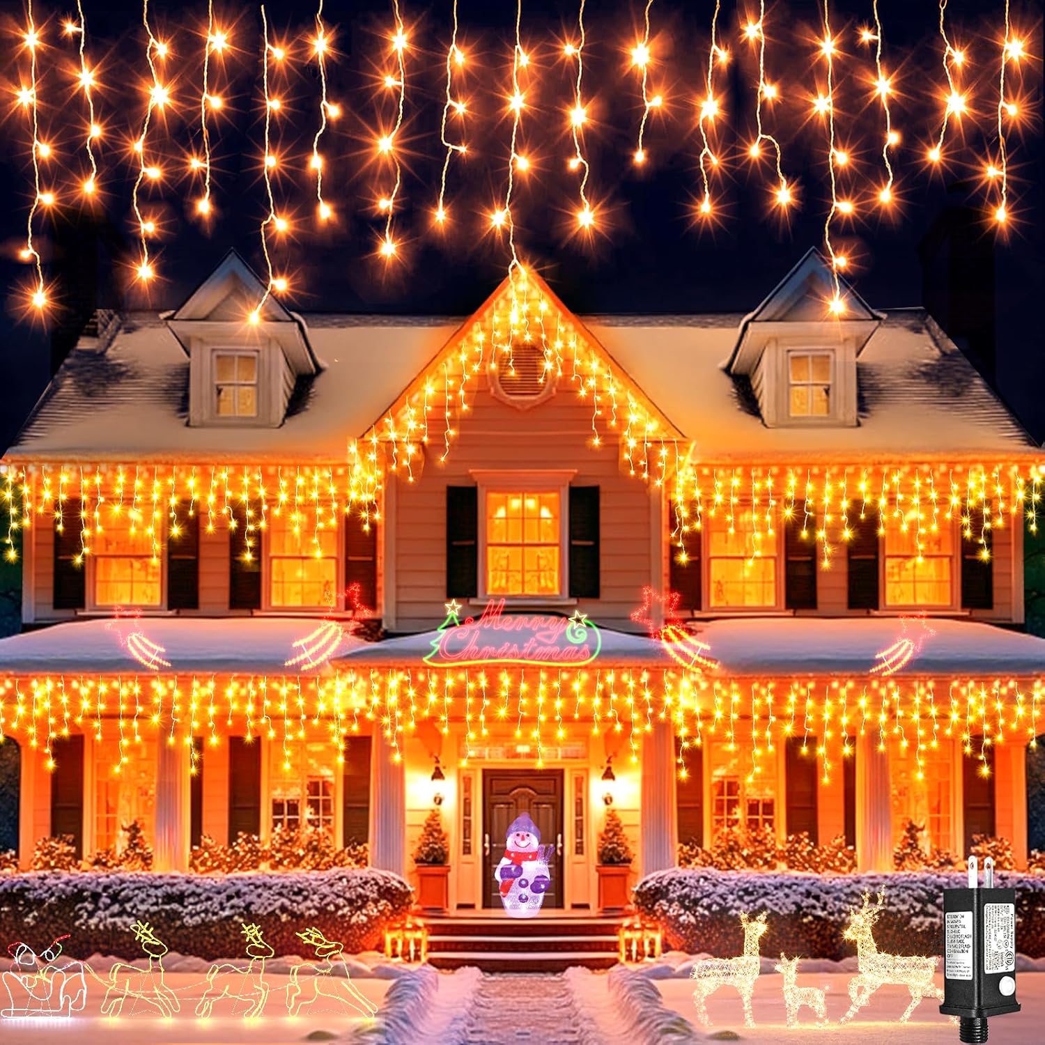 Einiiya Icicle Christmas Lights Outdoor, 33ft 400 LED Orange Icicle ...