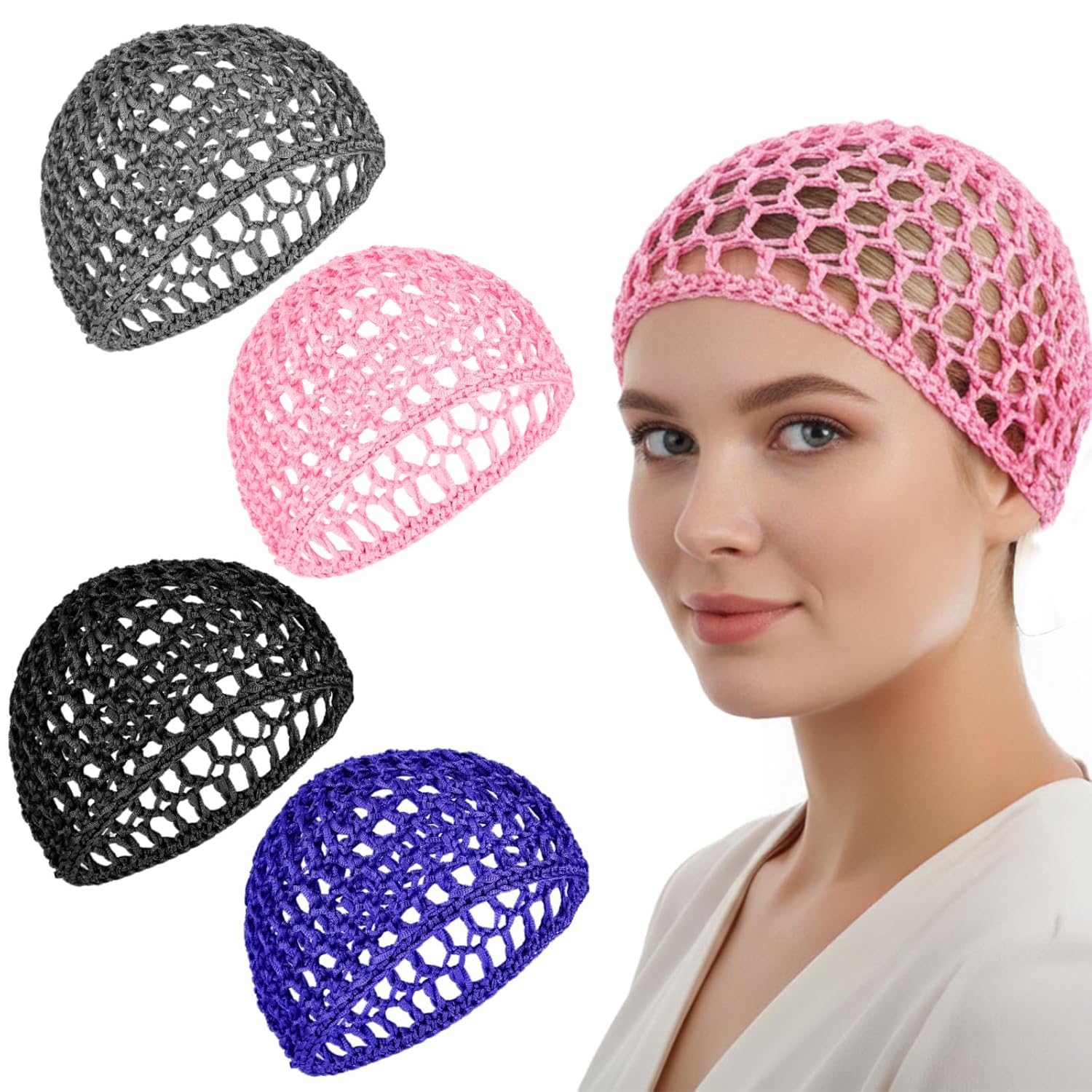 Amazon.com : 4 Pcs Hair Nets Wrap Cap for Sleeping Shower Crochet Mesh ...