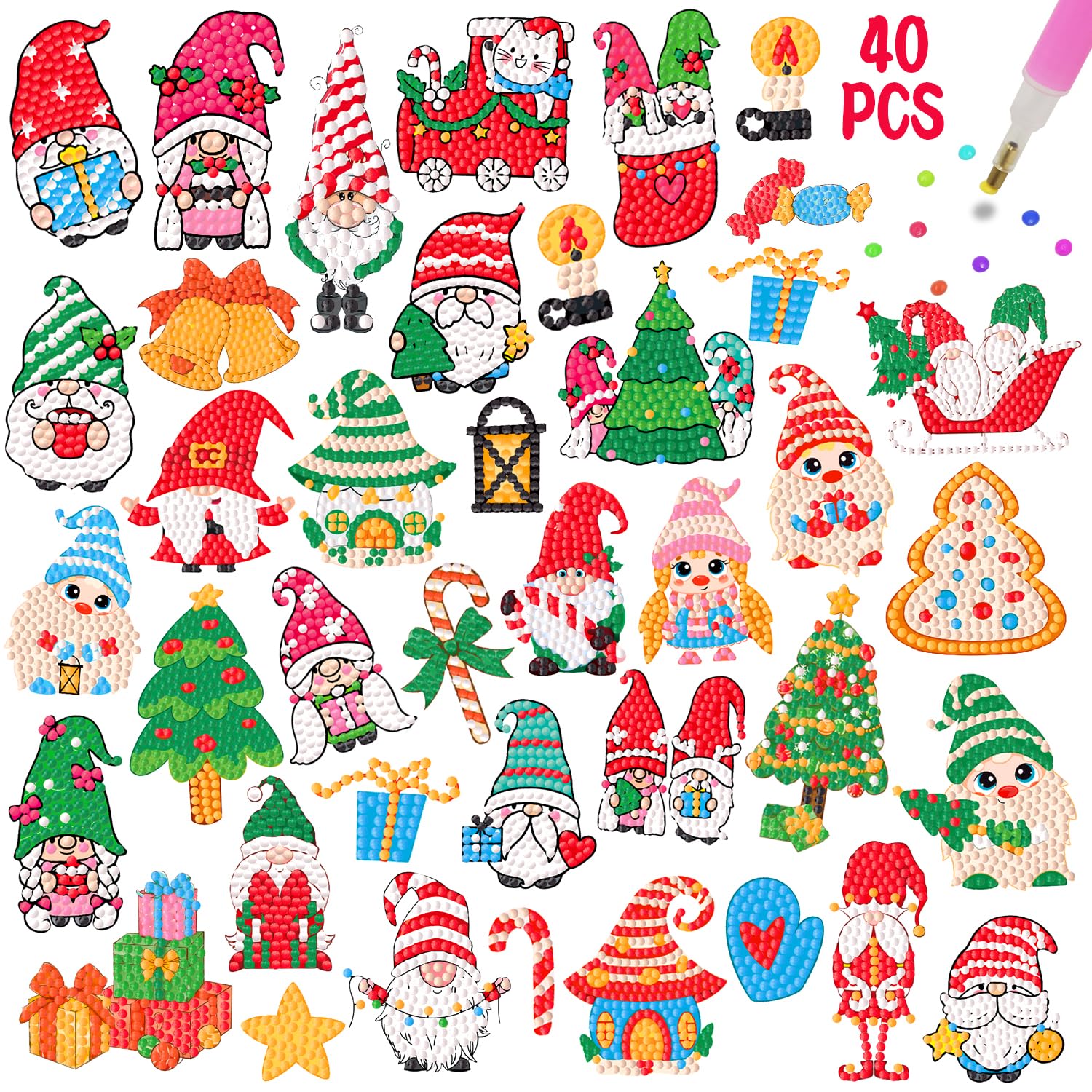 MEIEST 40 PCS Christmas Diamond Painting Stickers Kit,Diamond Art ...