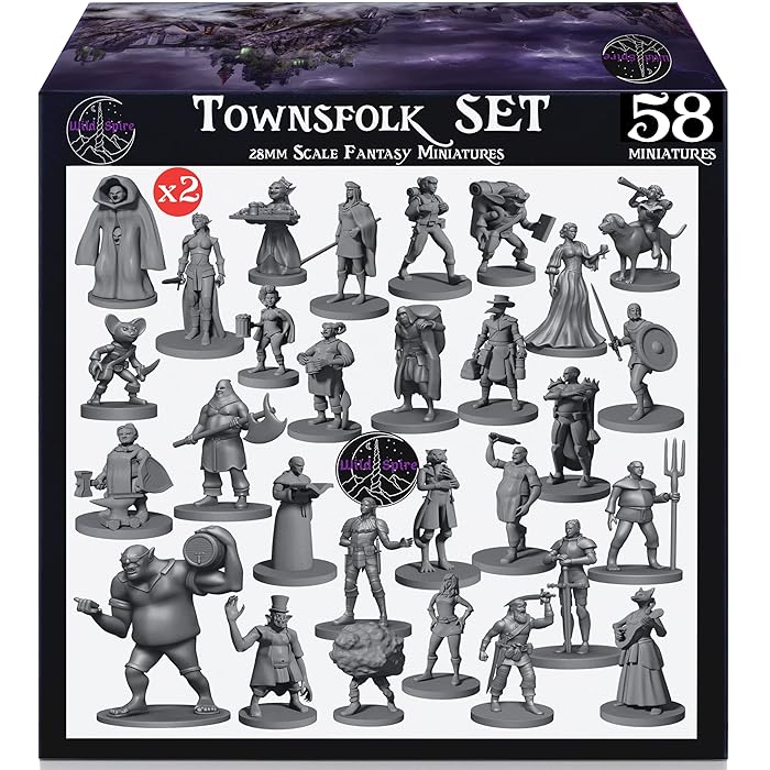 Buy Wildspire 58 Fantasy Miniatures Figures Set Townsfolk Characters ...