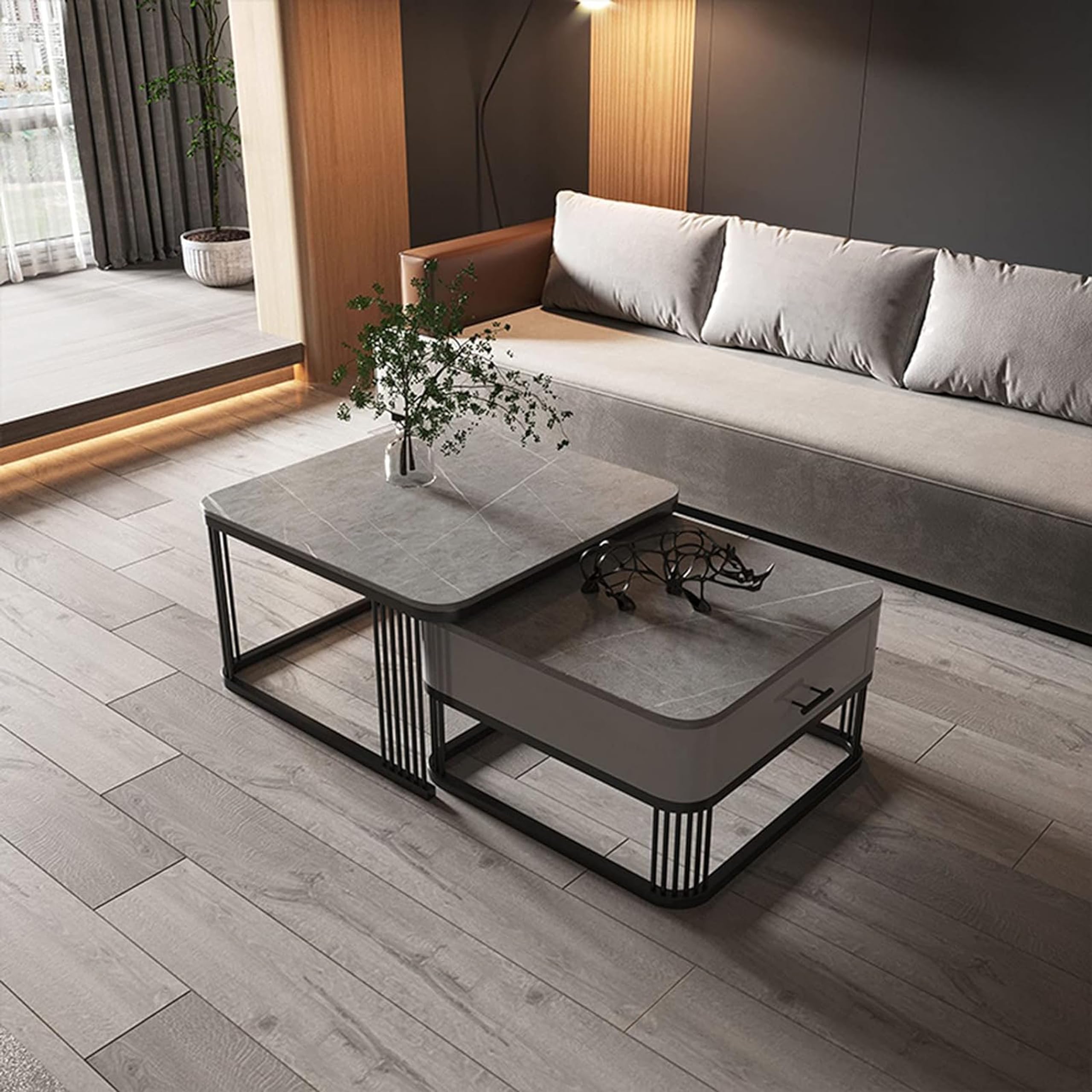 Buy Elevation Art Square Nesting Coffee Tables Set with Storage Drawers for Living Room Modern ...