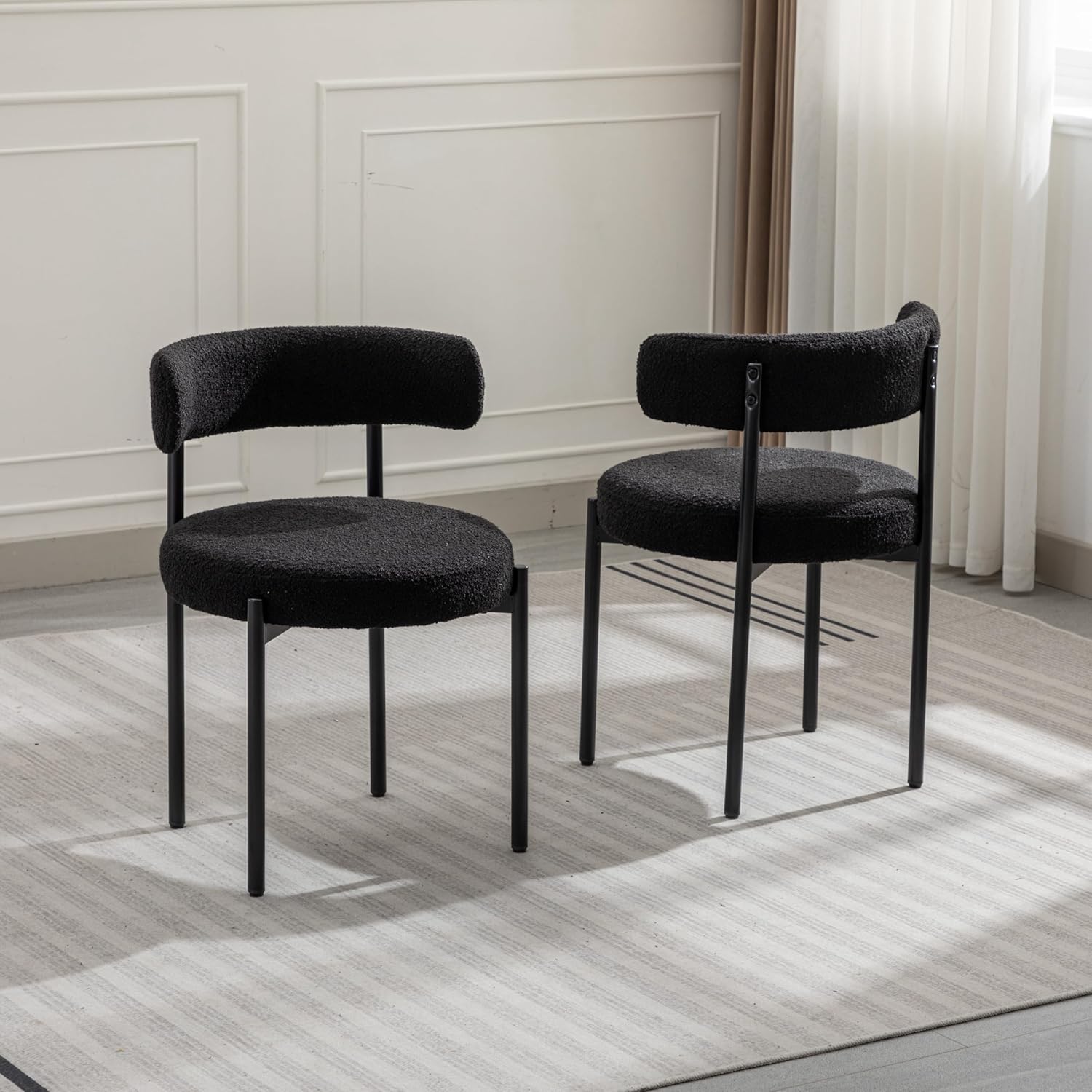 Amazon.com - Forsalund Black Dining Chairs Set of 2, Boucle Dining Chairs, Upholstered Kitchen ...