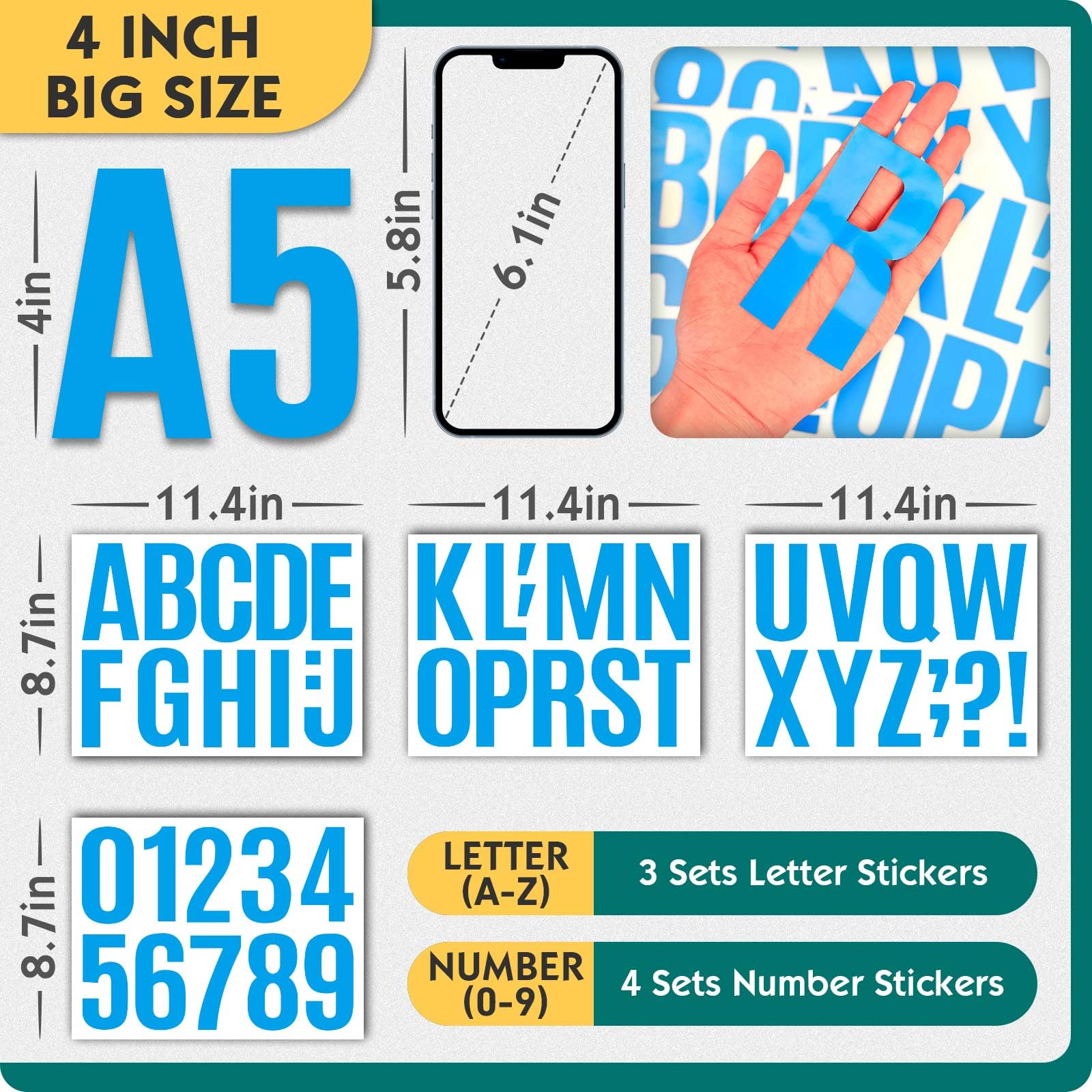 Snapklik.com : Seloom 13 Sheets Alphabet Stickers,4 Inch Large Vinyl ...