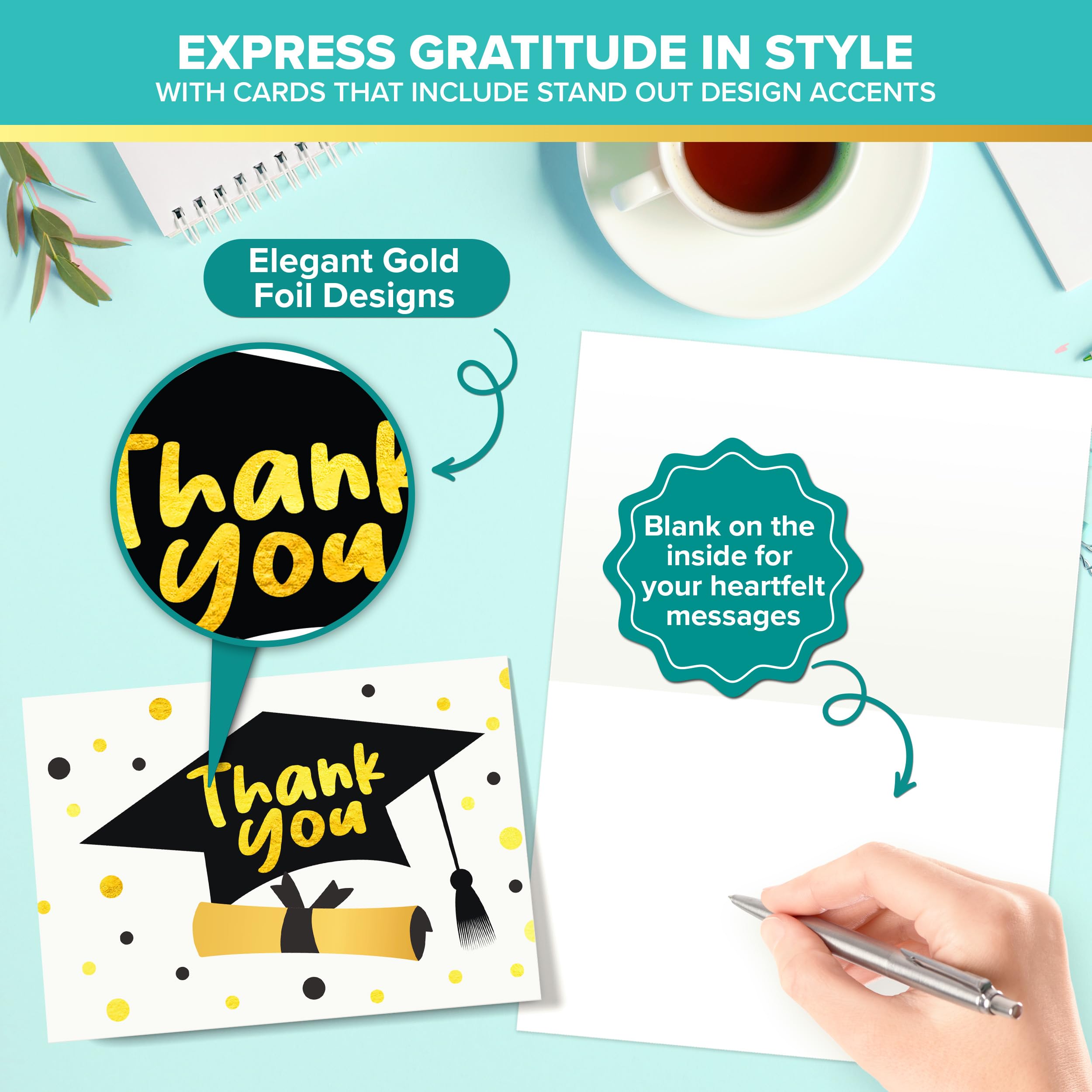 Snapklik.com : Decorably 24 Pack Gold-Foiled 6x4in Graduation Thank You ...