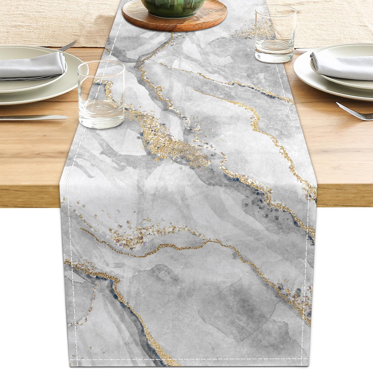 Amazon.com: Marble Table Runner 13x71 Inch Gold Grey Table Dresser ...