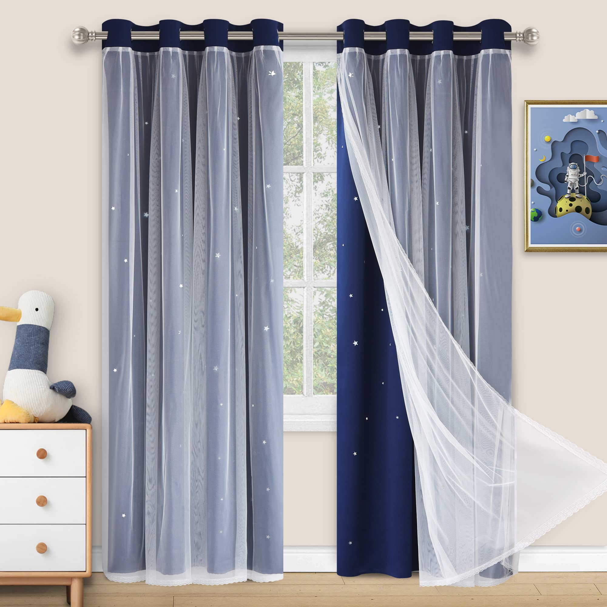 Blue Star Curtains for Boys Nursery Curtains Overlapped with White ...