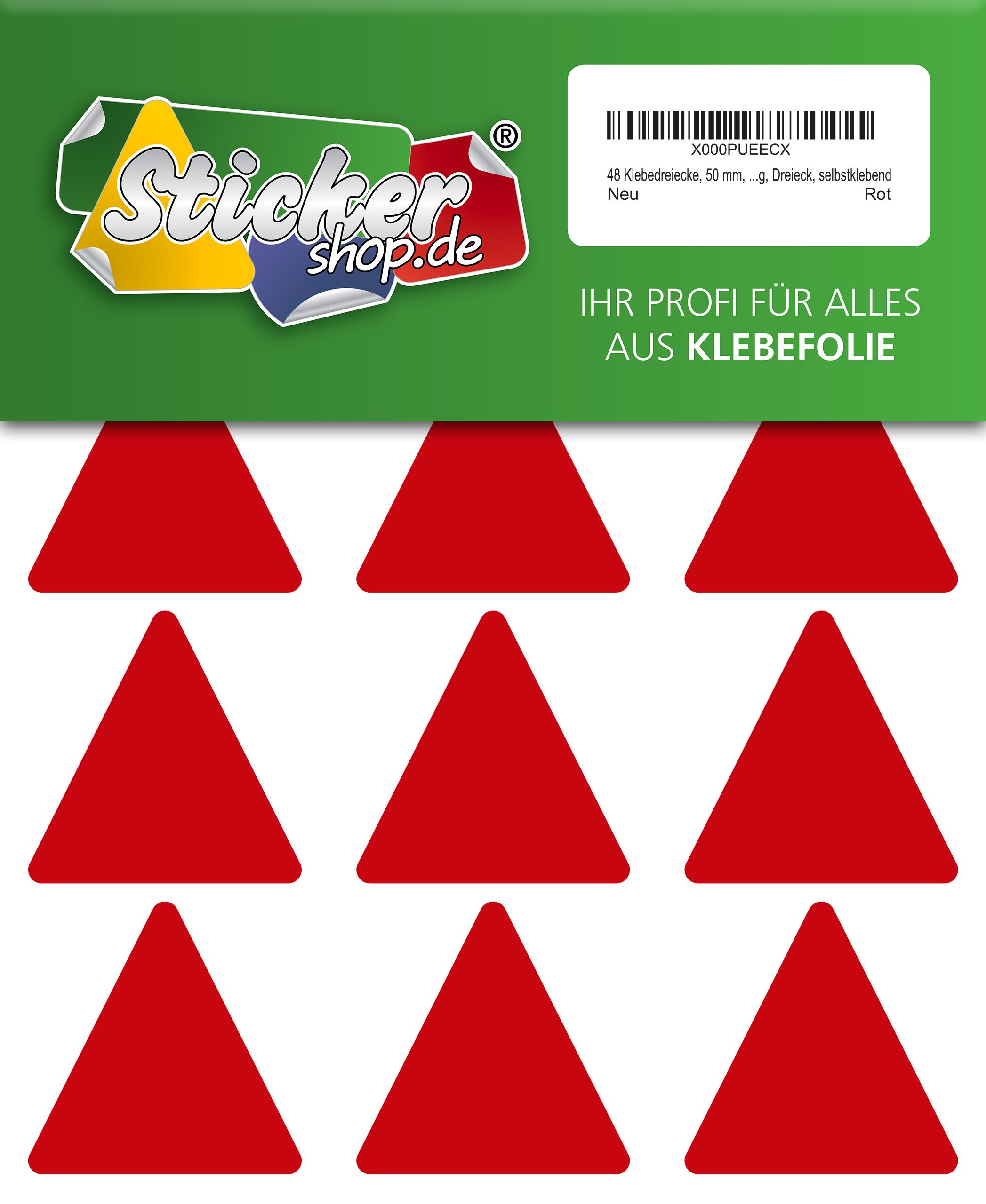 Buy 48 Stickers, Triangle, Stickers, 50 mm, Red, PVC, Foil, Vinyl ...