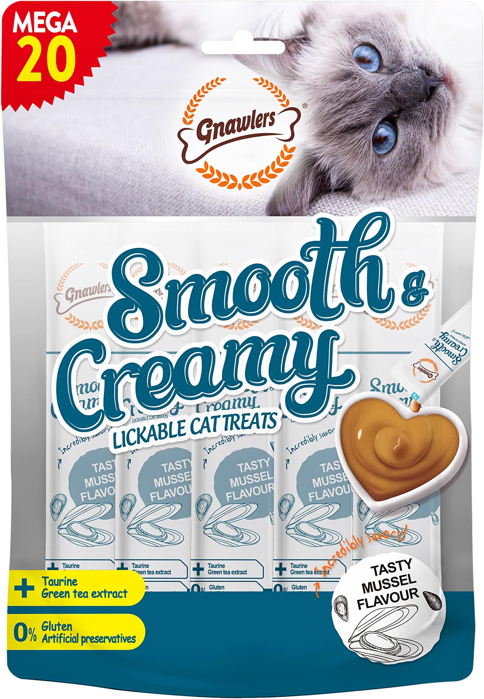 Gnawlers Lickable Wet Creamy Cat Treats with Tasty Mussel Flavour for ...