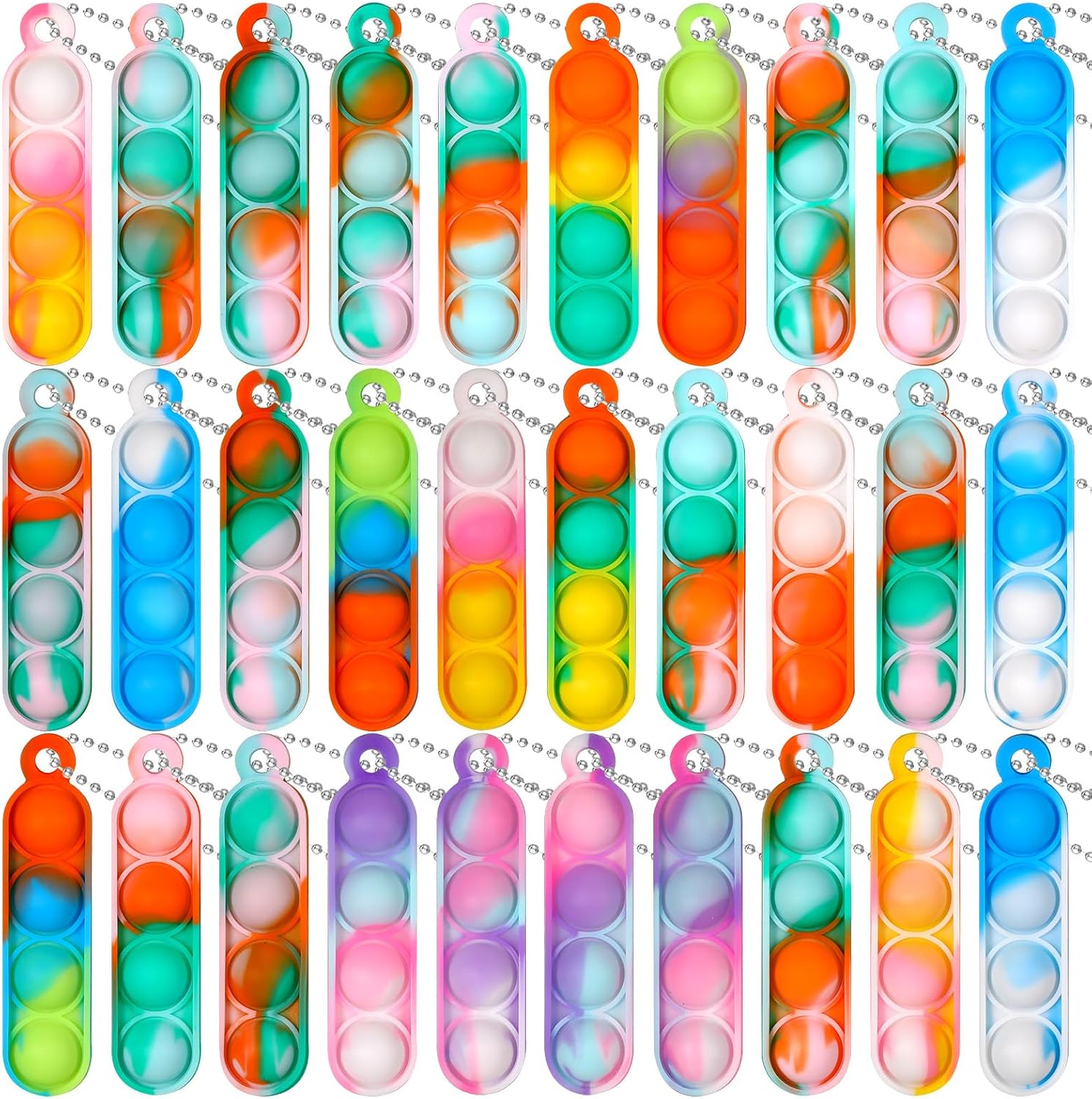 40Pcs Pop Keyring Mini Pop Fidget Toys, Mini Keychain Toy Poppet ...