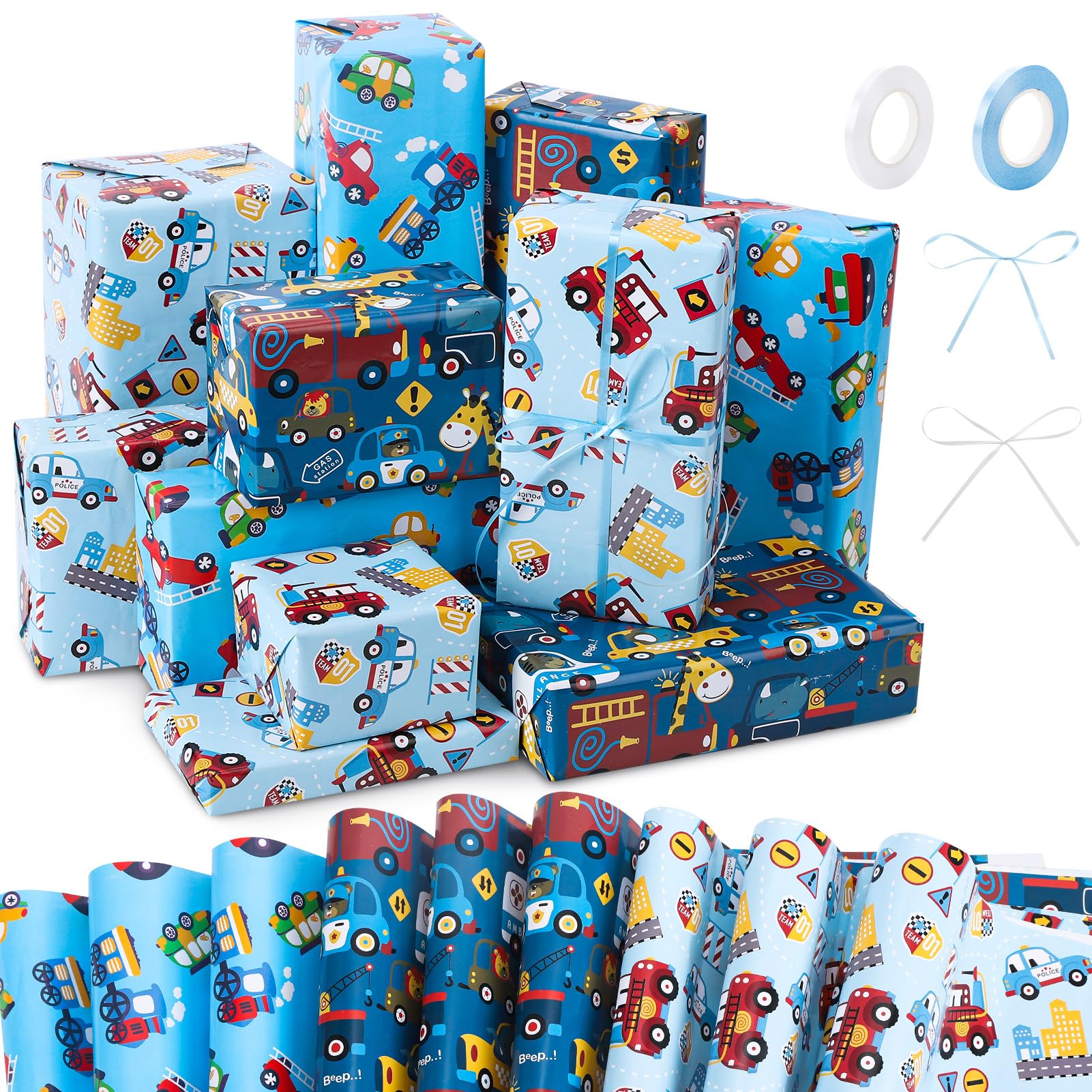 saerryor 9 Sheets Birthday Wrapping Paper, Boys Wrapping Paper with 2 ...