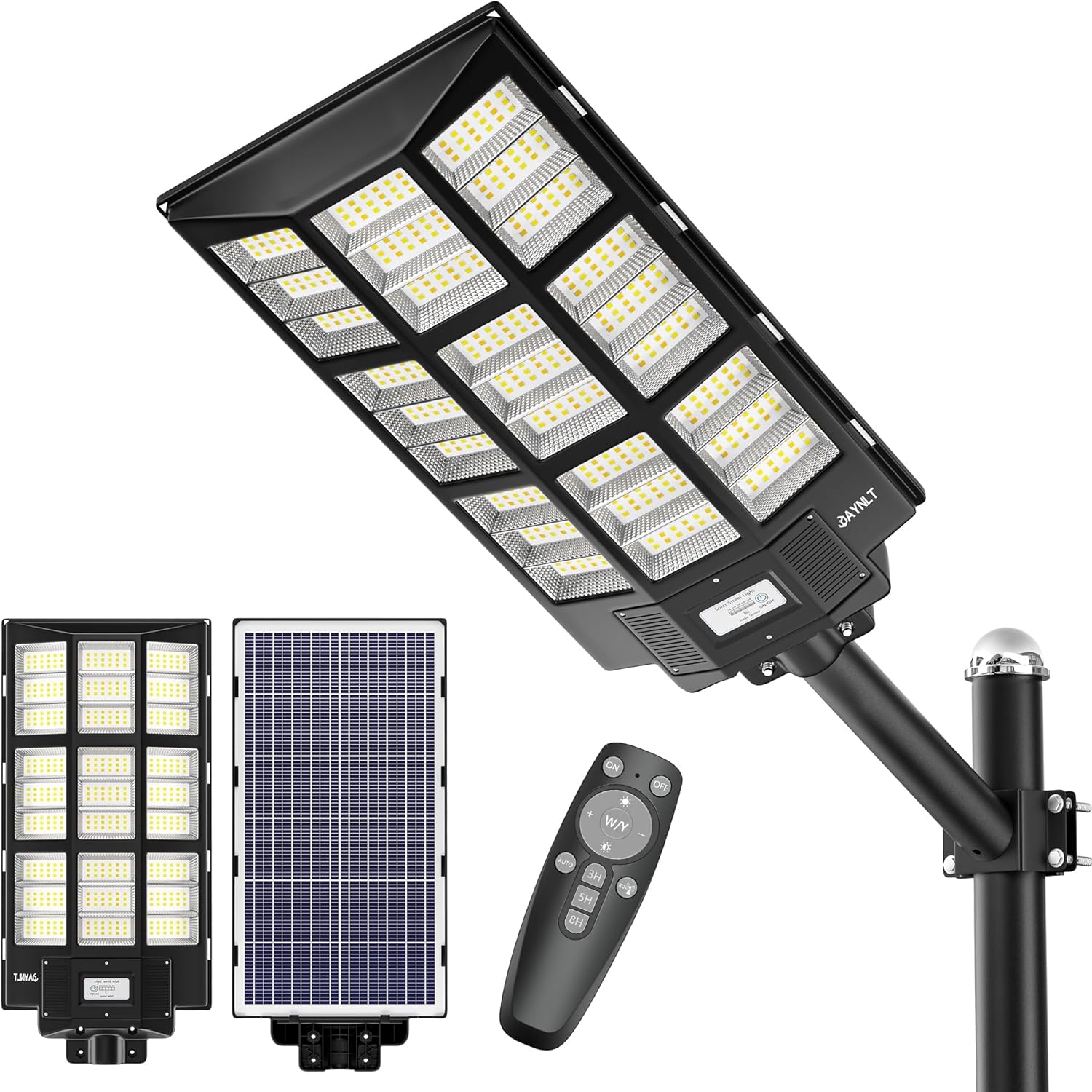 JAYNLT 2PACK 2000W Solar Street Lights Outdoor,200000LM 6500K Solar Parking Lots Lights Dusk to ...