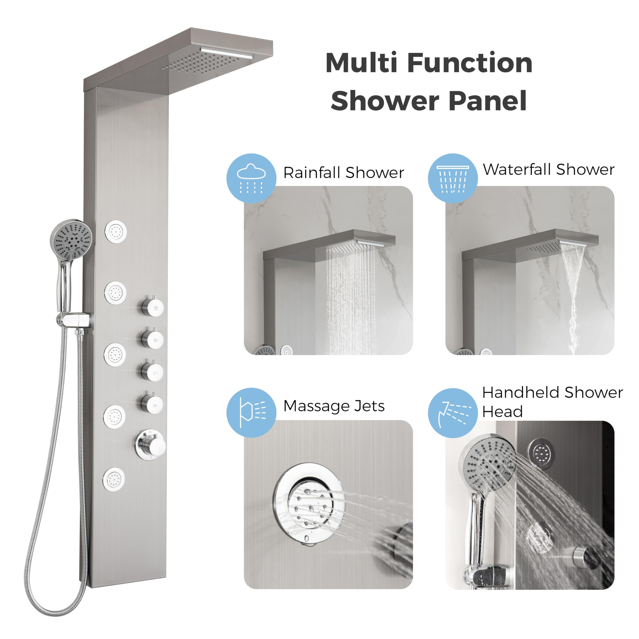 Snapklik.com : DELAVIN Shower Panel Stainless Steel Shower Tower Panel ...