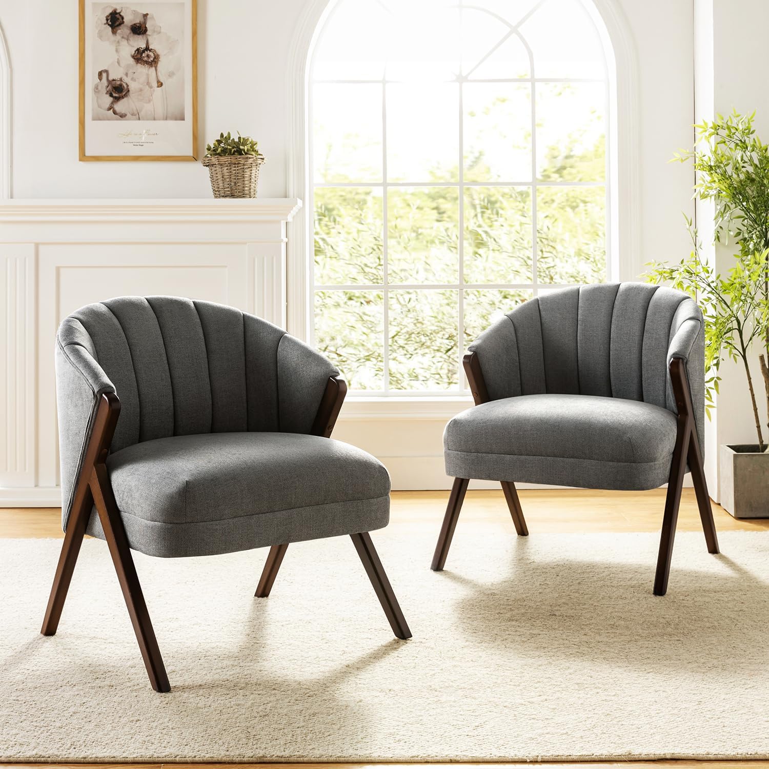 Amazon.com: HULALA HOME Modern Accent Chairs Set of 2 with Seashell ...