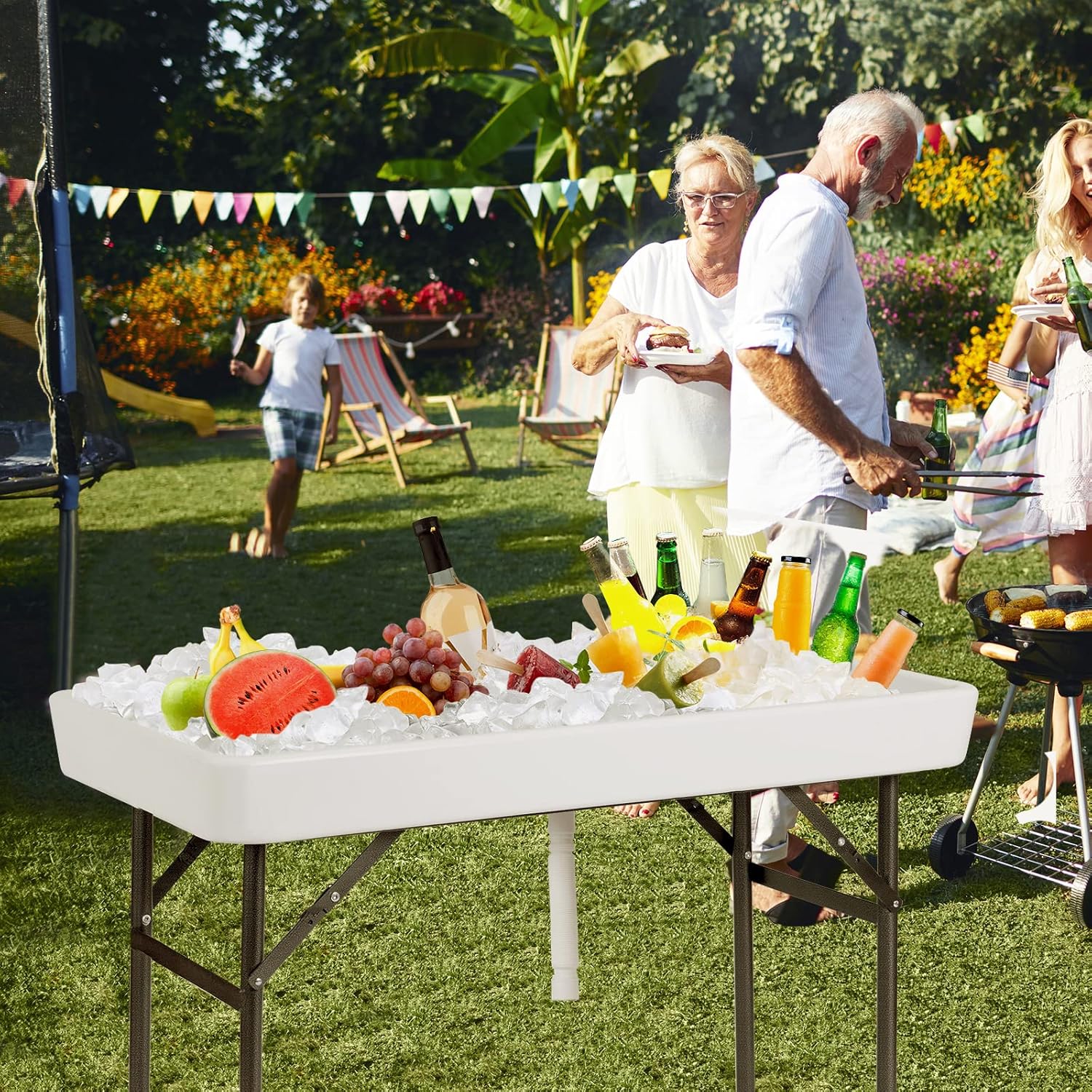 Portable Folding Ice Cooler Table with Skirt & Drain Hose - Perfect for ...