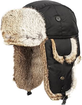 Amazon.com: Real Rabbit Fur Trapper Hunting Hat Aviator Winter Cap ...