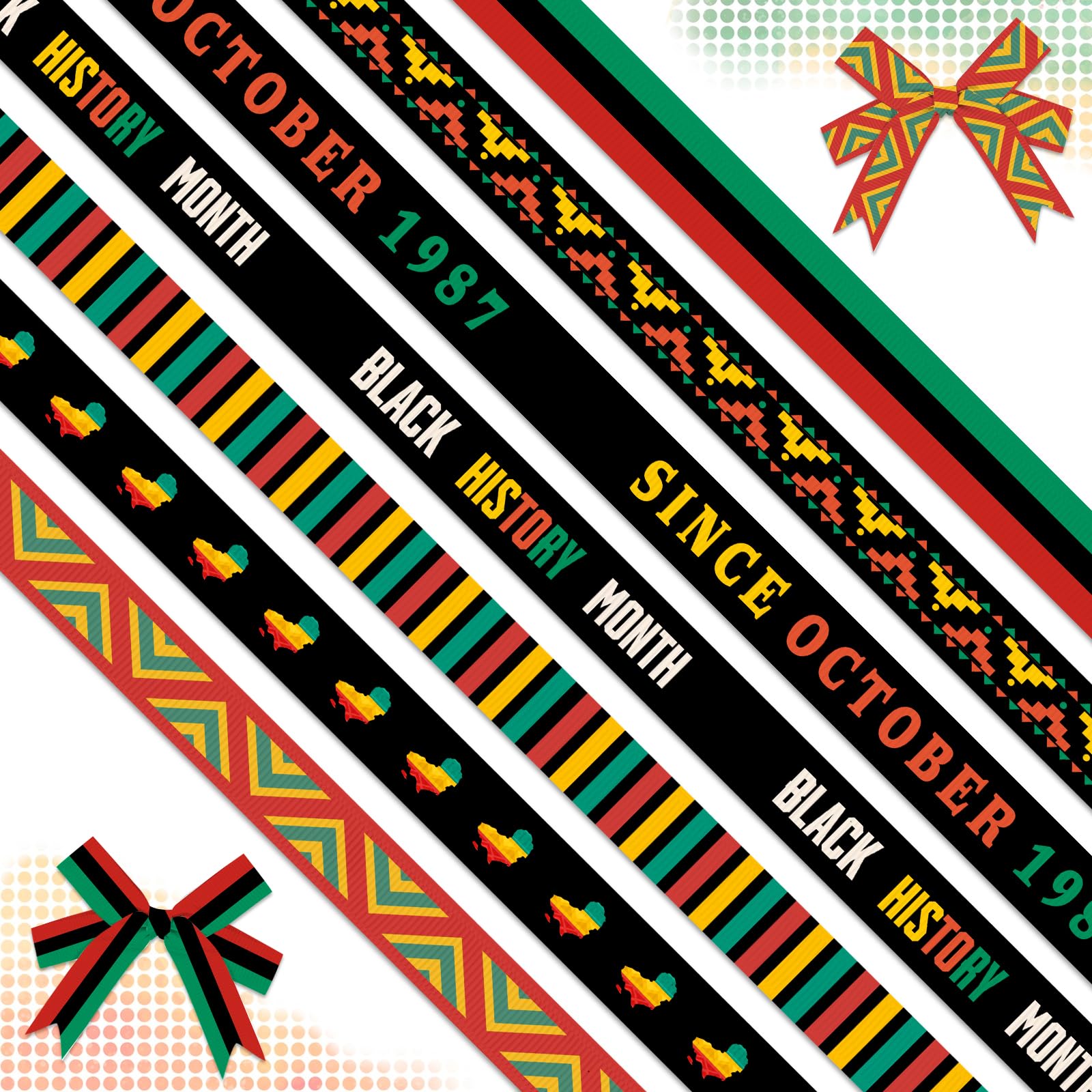 Amazon.com: ABTOLS 7 Rolls 21 Yard Black History Month Ribbons 3/8 ...
