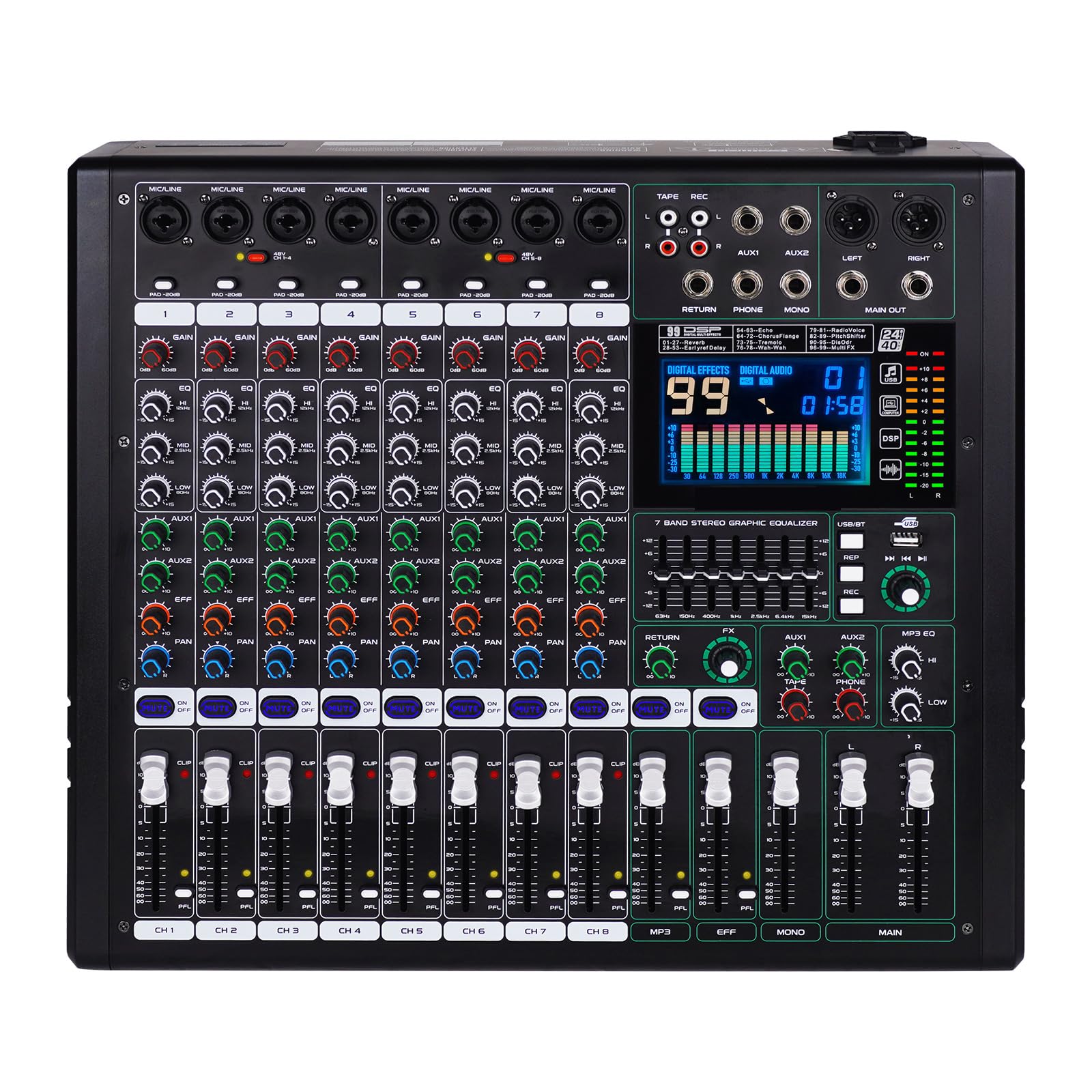 Amazon.com: Doslnlya GF8 Multi-Function 8-Channel Audio Mixer Stage ...