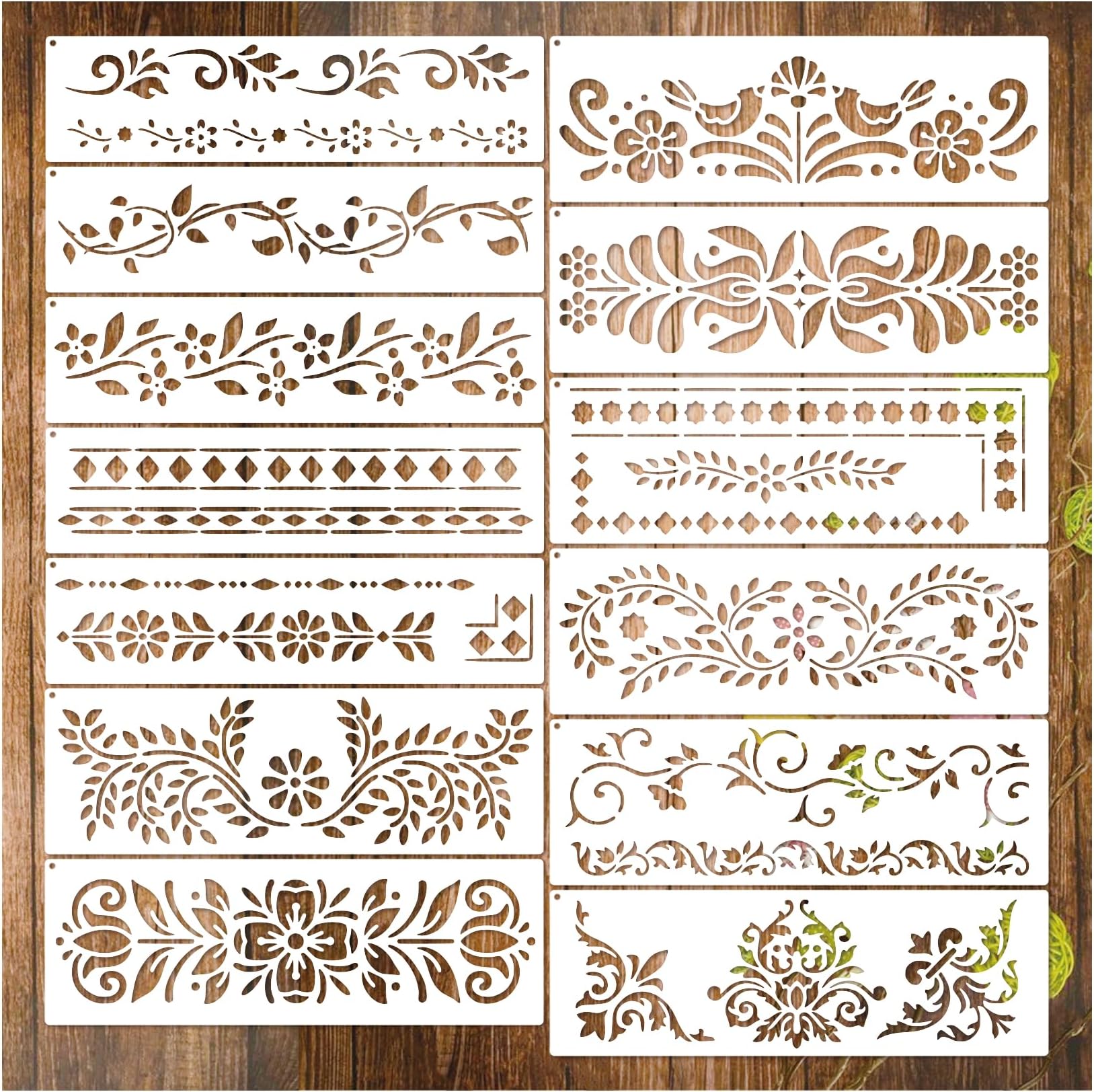 Amazon.com : 12 Pieces Stencils for Painting, Reusable Border Leaf ...