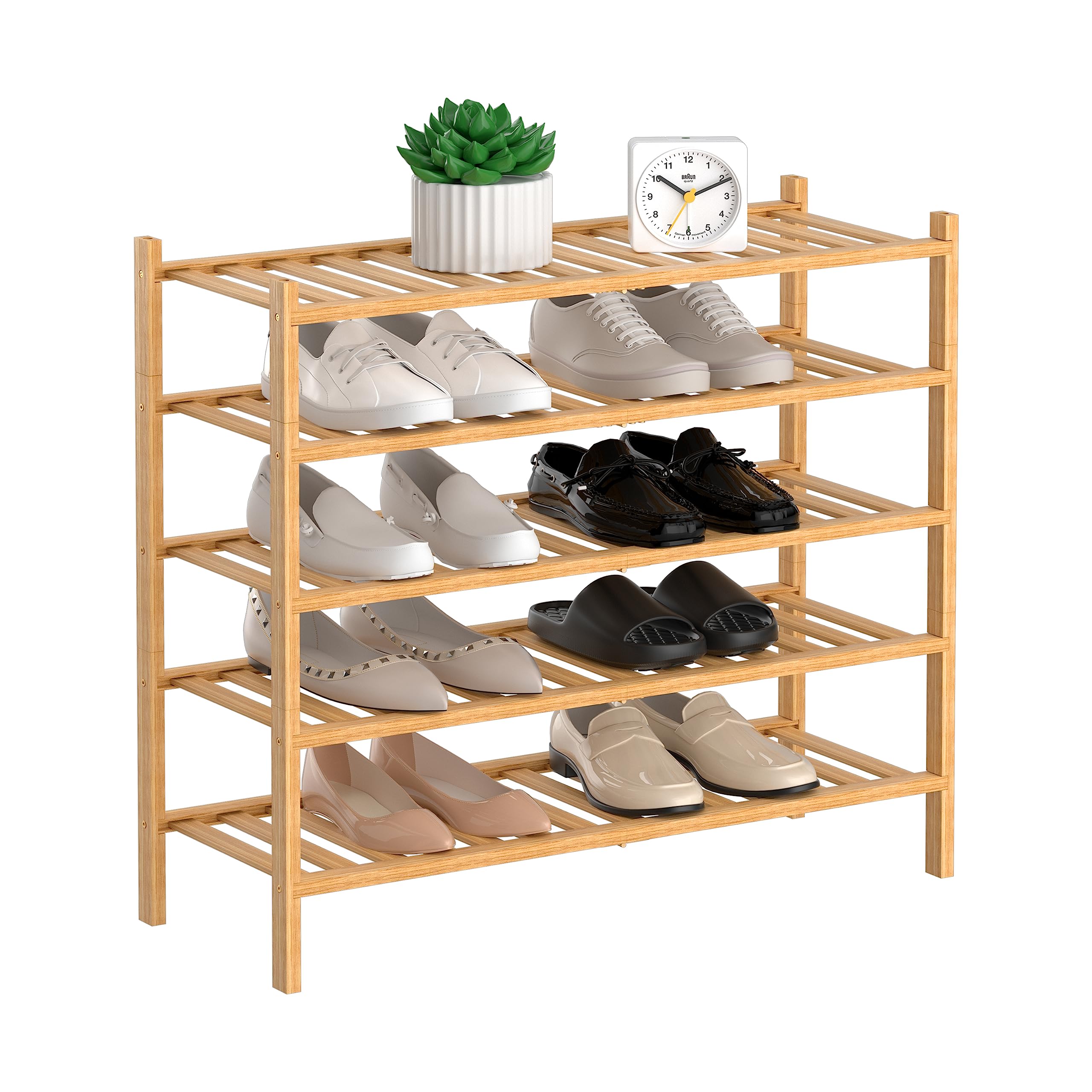 Snapklik.com : RONGJIA 5-Tier Natural Bamboo Shoe Rack - Stackable ...