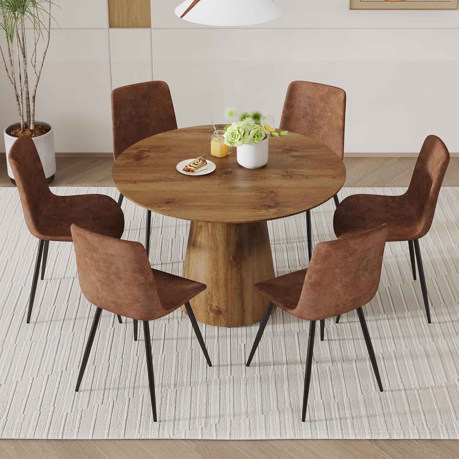 Amazon.com - 7 Piece Round Dining Table Set, Modern Kitchen Table and ...