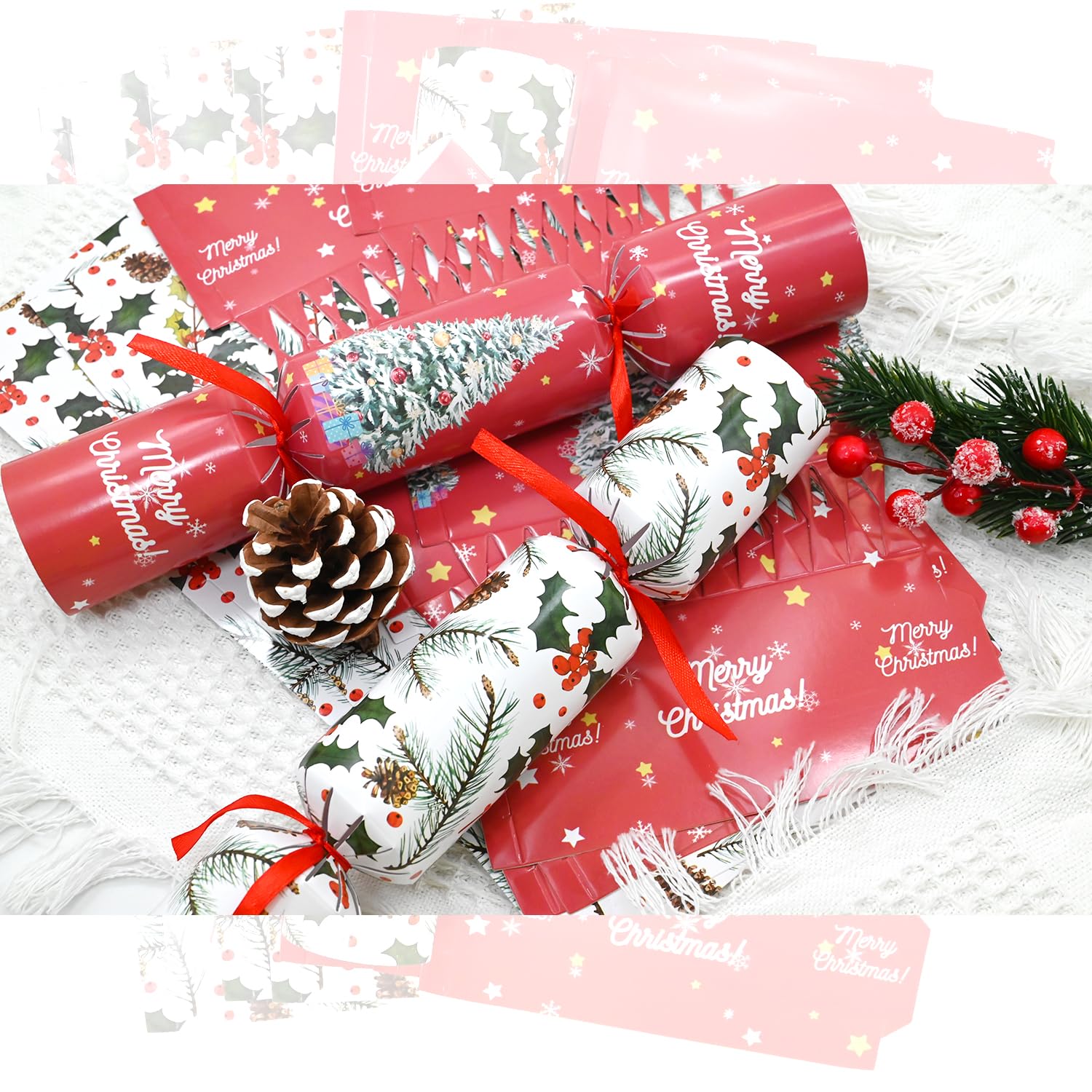 Gyoungt 10 Pack Chritmas Crackers, 10 Hats 20 Strings 10 Jokes Leaves ...