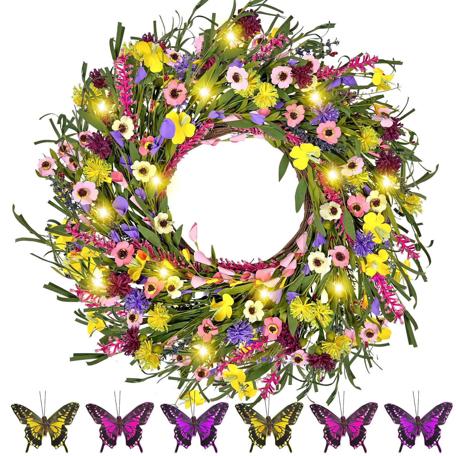 Amazon.com: 22 Inch Spring Wreath for Front Door with Light and ...