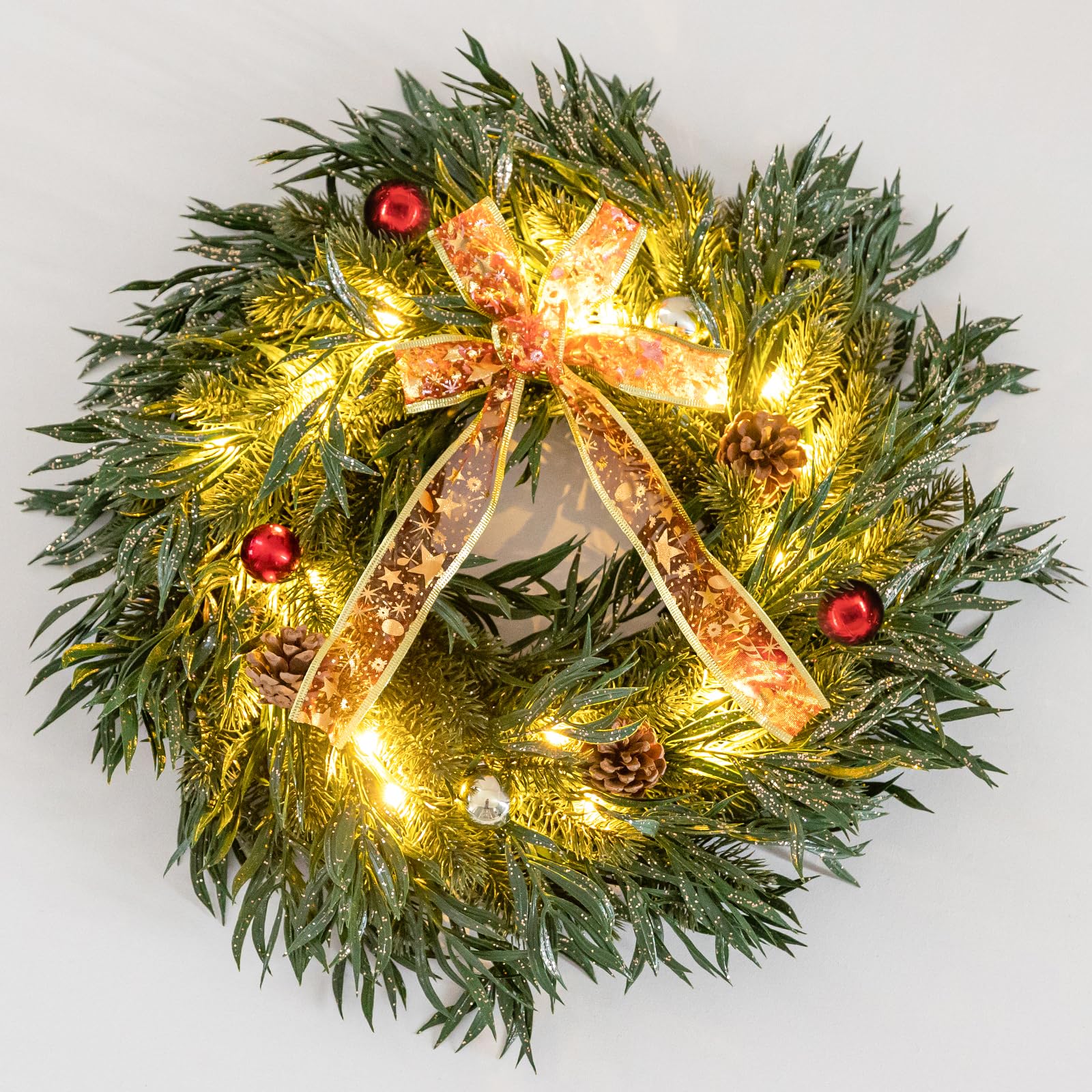 Amazon.com: Christmas Wreath with 25 Led Lights, Battery Operated ...