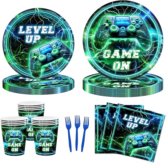 Amazon.com: JOYHAPISTAR Game On Video Game Birthday Paper Plates ...