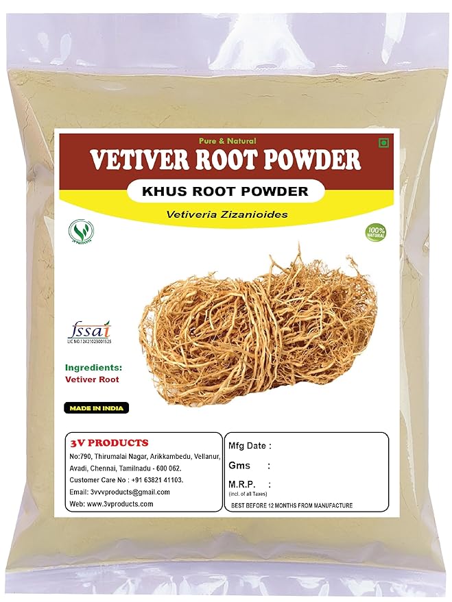 3V PRODUCTS Organic Vetiver Root Powder 100G | Khus Root | Vetiveria ...