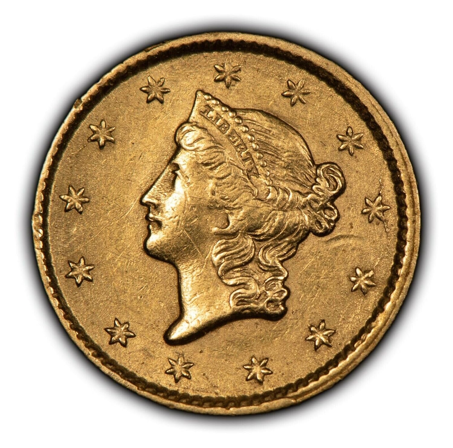 1848-1854 American Gold 1 Dollar Coin. Type 1 Design Liberty Head, Civil War and California Gold ...