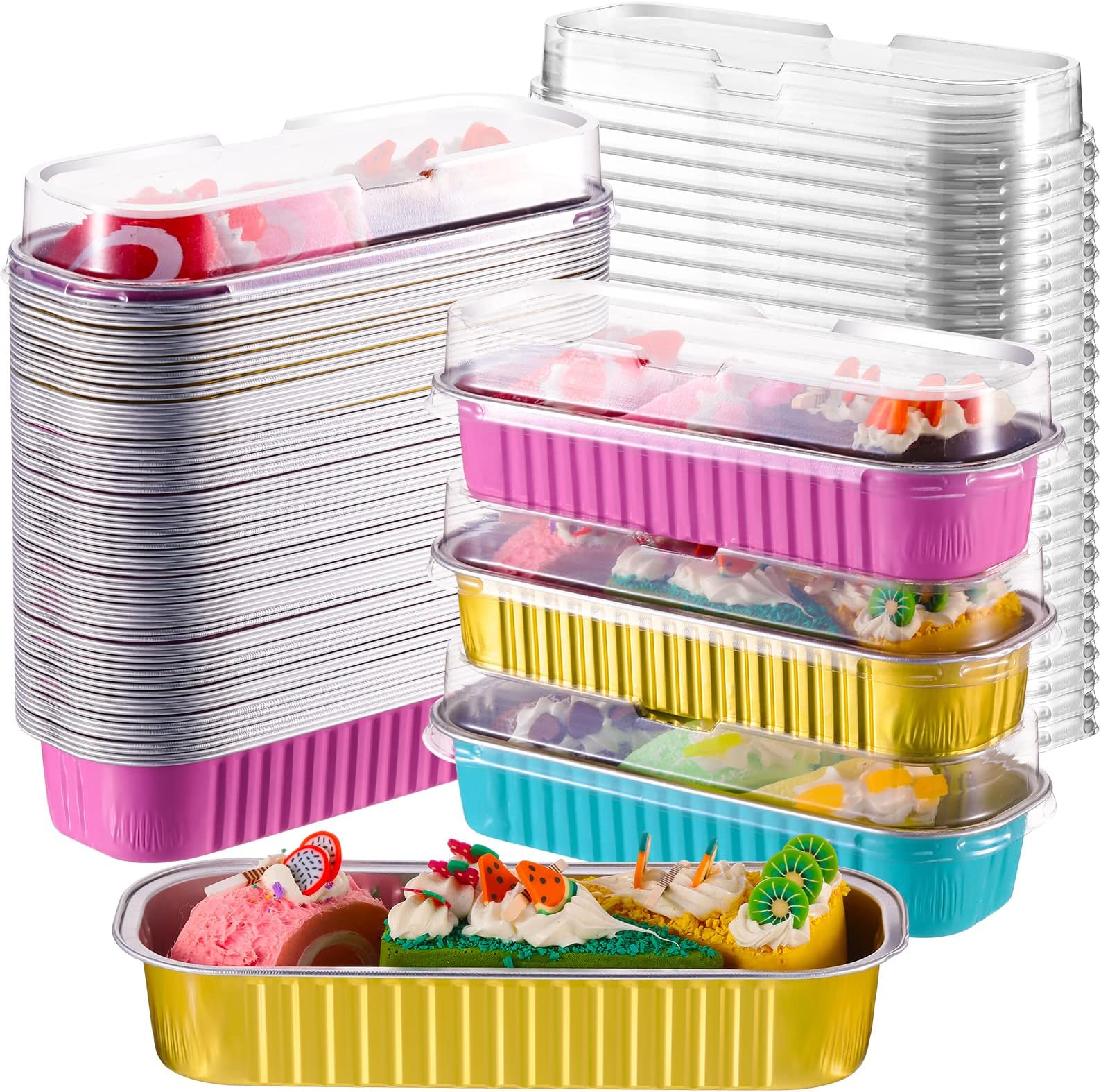 Amazon.com: Harloon 150 Pcs 6.5 x 2.6 x 2 Inch Mini Cake Pans with Lids ...