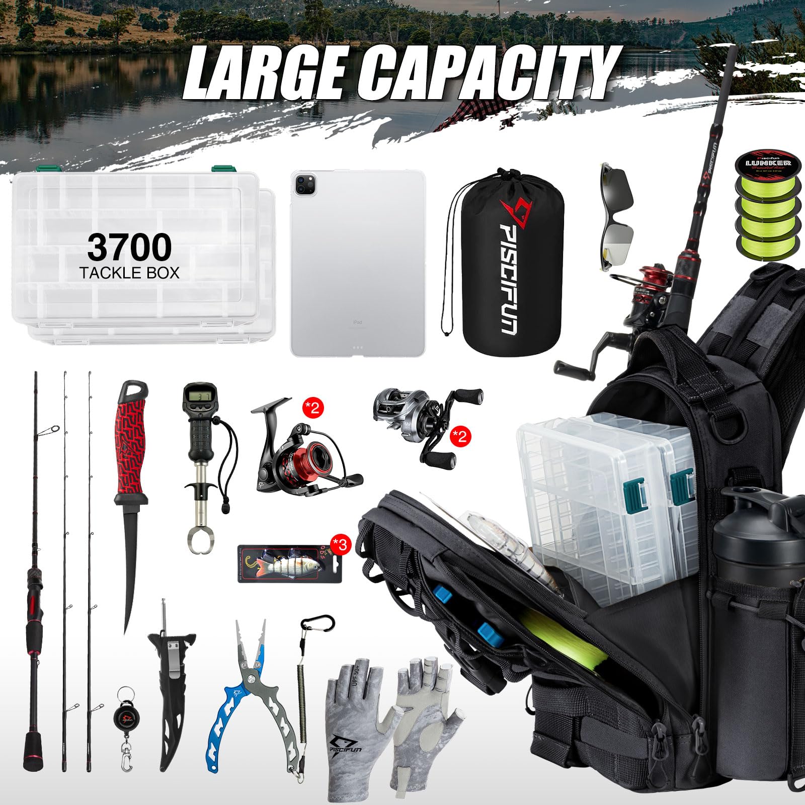 Snapklik.com : Piscifun Fishing Tackle Backpack