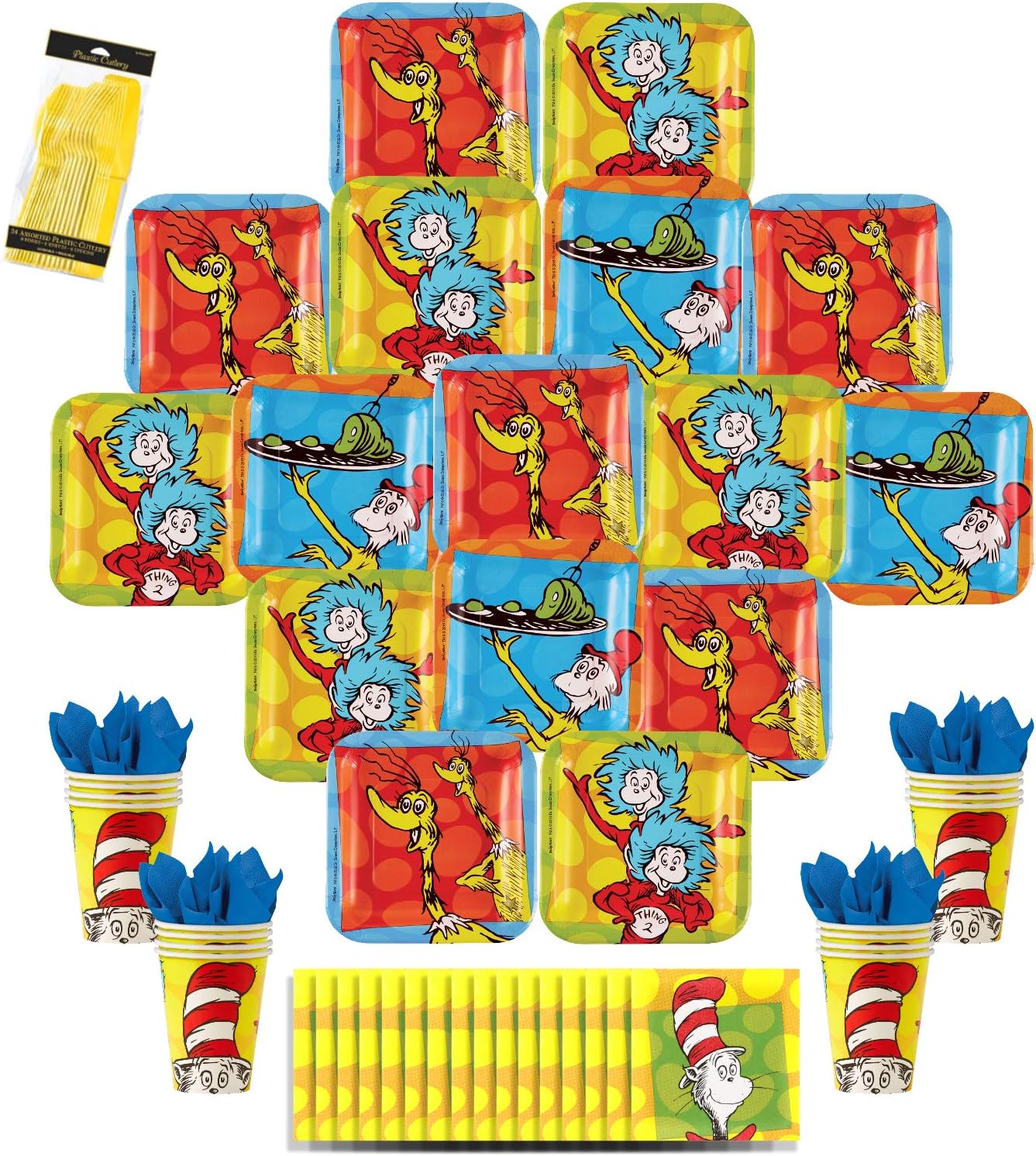 Amazon.com: Dr. Seuss Party Pack Seats 16 - Napkins, Plates, Cups ...