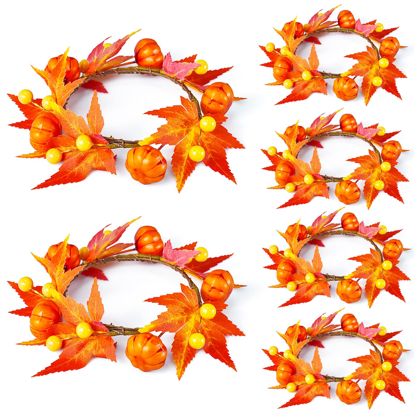 Amazon.com: IWNTWY 6Pcs Fall Candle Rings Wreaths, Artificial Pumpkin ...