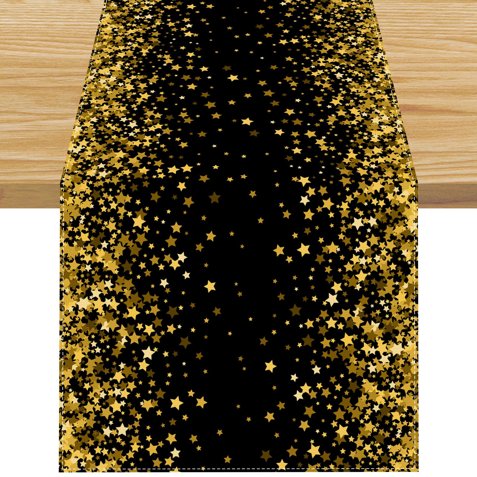 Amazon.com: FARMNALL Linen Black and Gold Star Table Runner Happy New ...