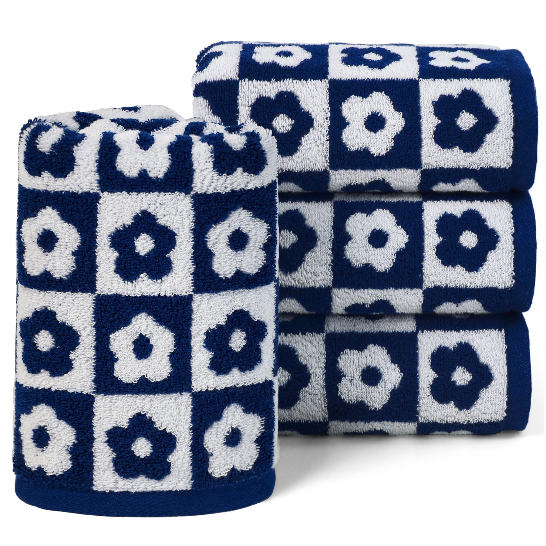 Amazon.com: Jacquotha Hand Towels for Bathroom Navy Blue & White ...