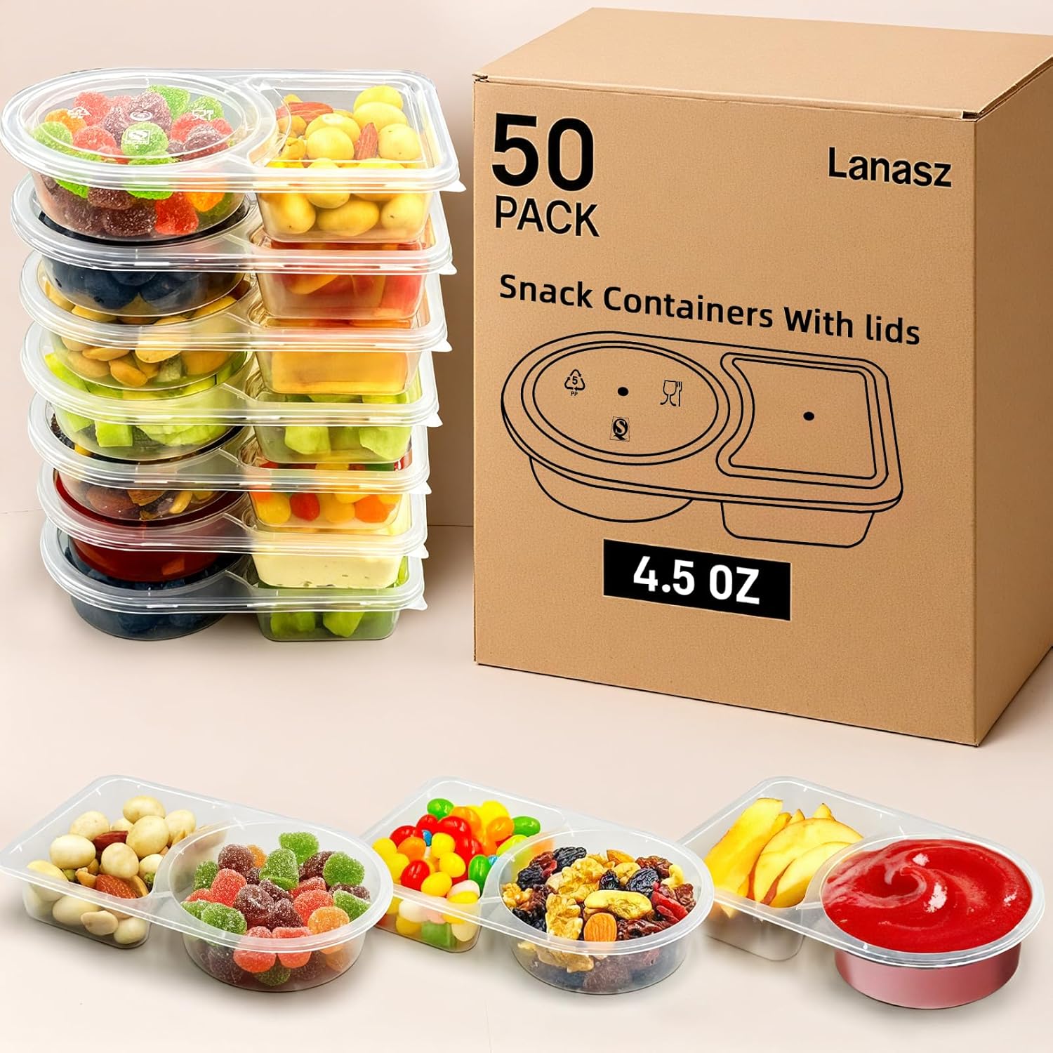 Amazon.com: Lanasz 50 Sets 4.5 Oz Reusable snack containers with lids ...
