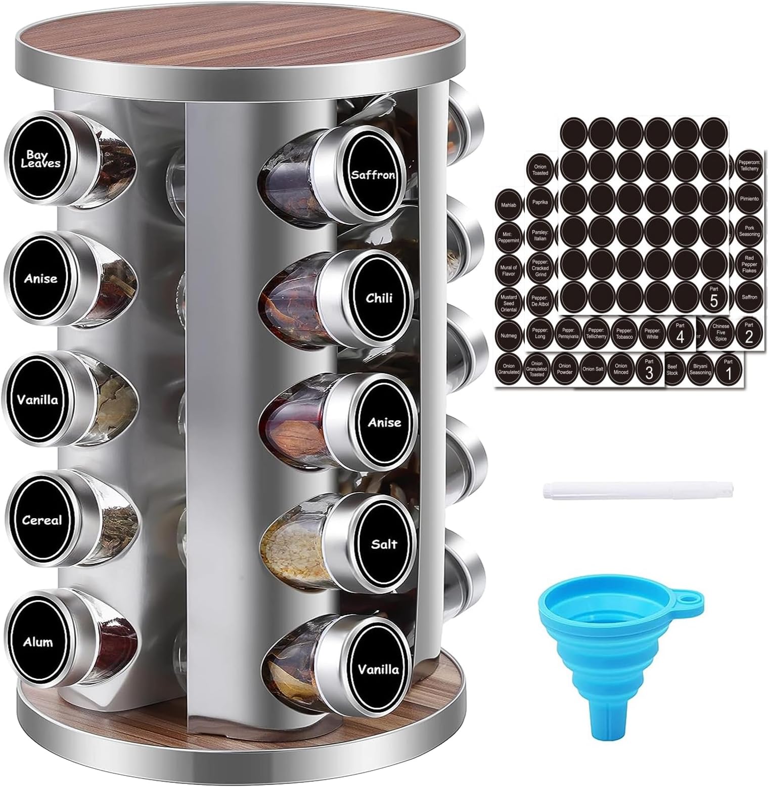 Amazon.com: ZenStorage Rotating Spice Rack with 20 Jars, Stainless ...