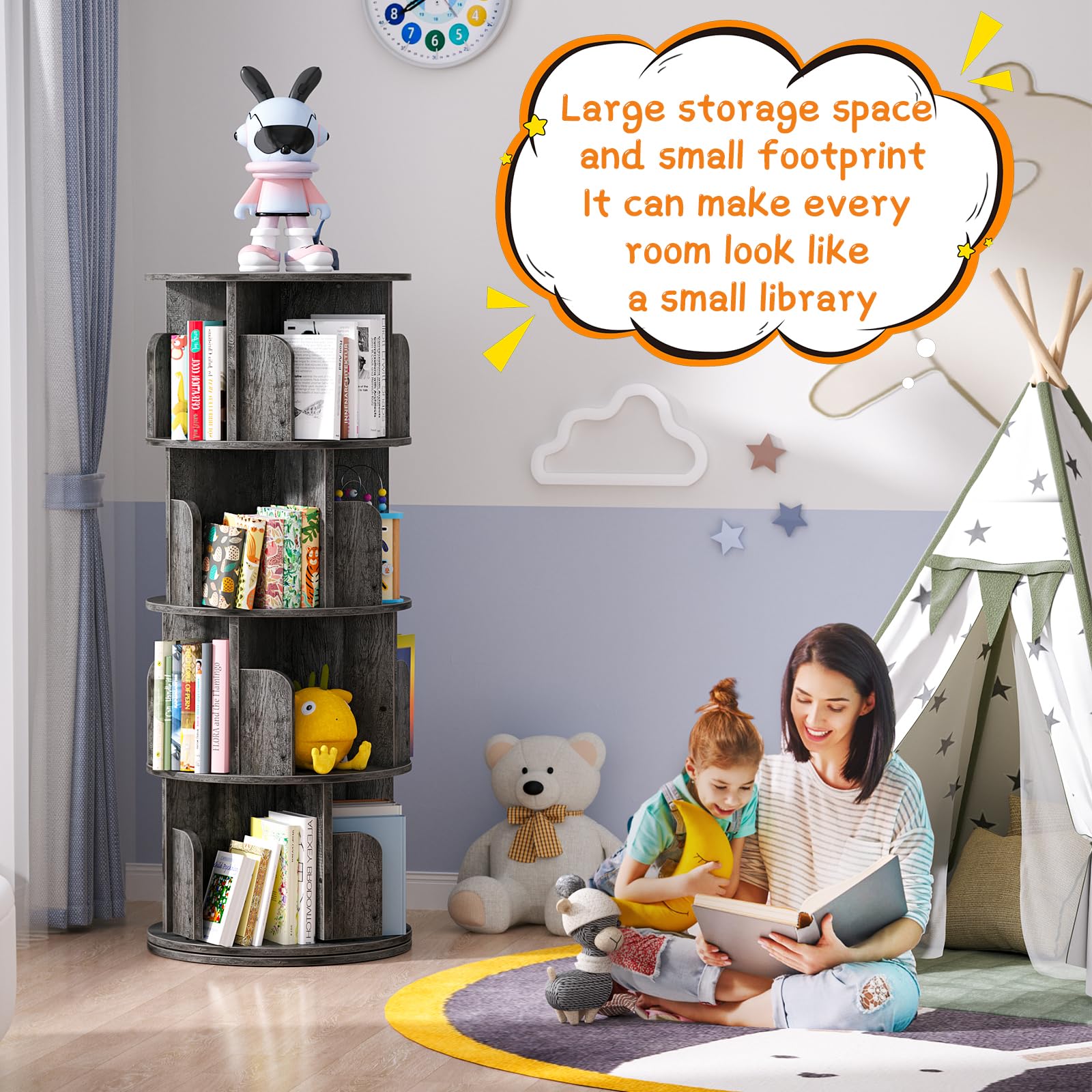 Besiost Rotating Bookshelf, Wood Corner Bookshelf, 360 Display Spinning ...