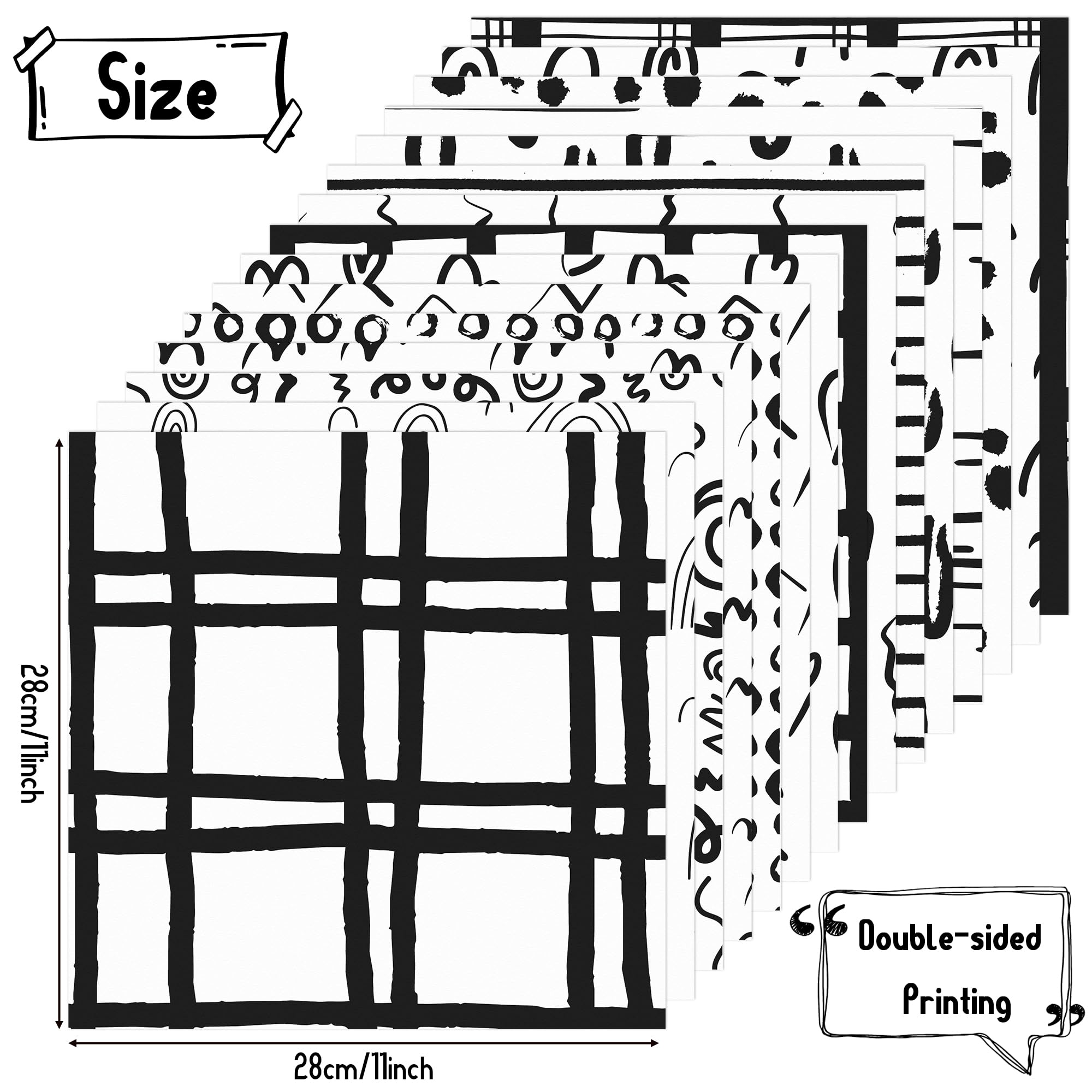 Snapklik.com : 60pcs Black & White Hand-Drawn Style Patterned Paper ...