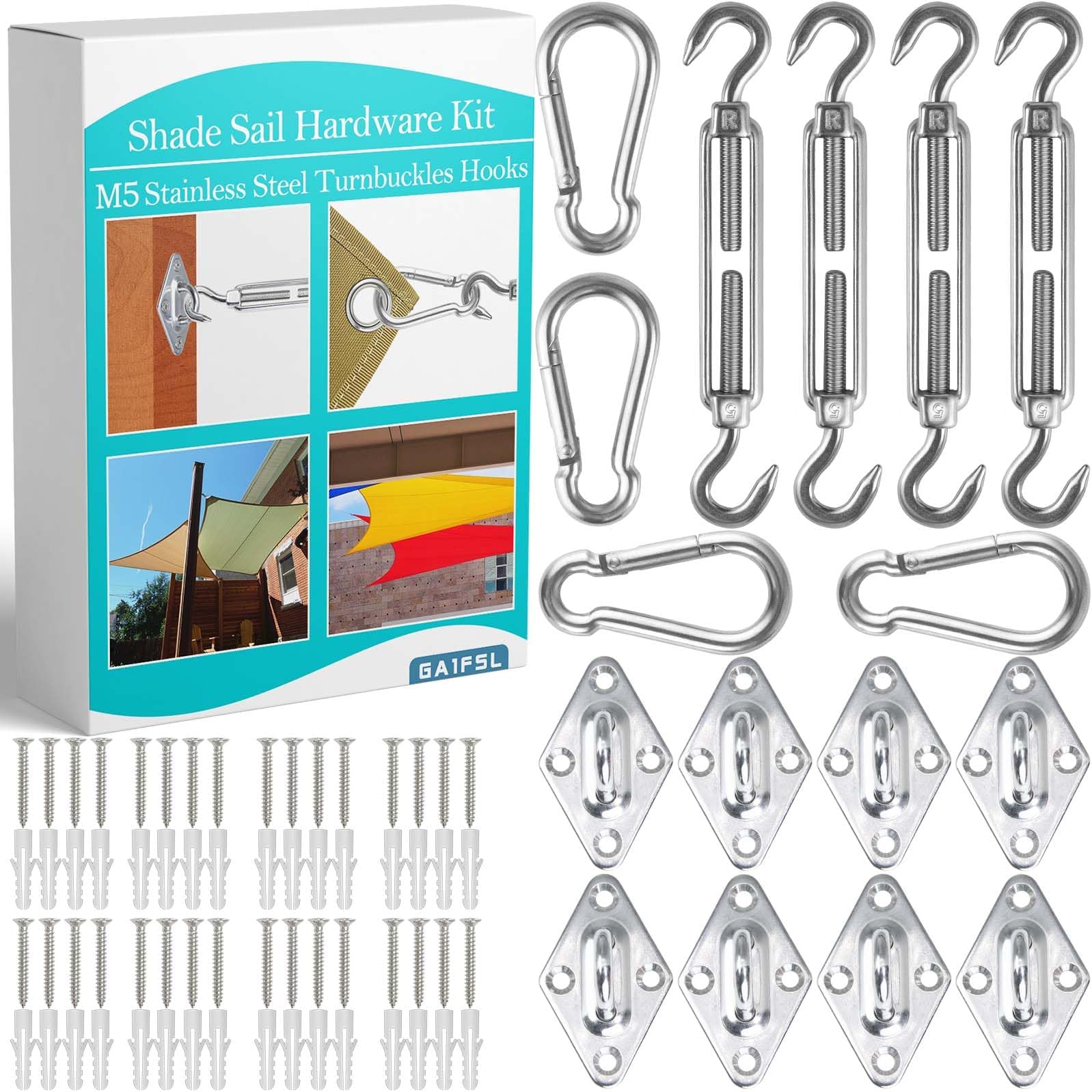 Amazon.com: Shade Sail Hardware Kit for Garden, Outdoors, and Patio ...